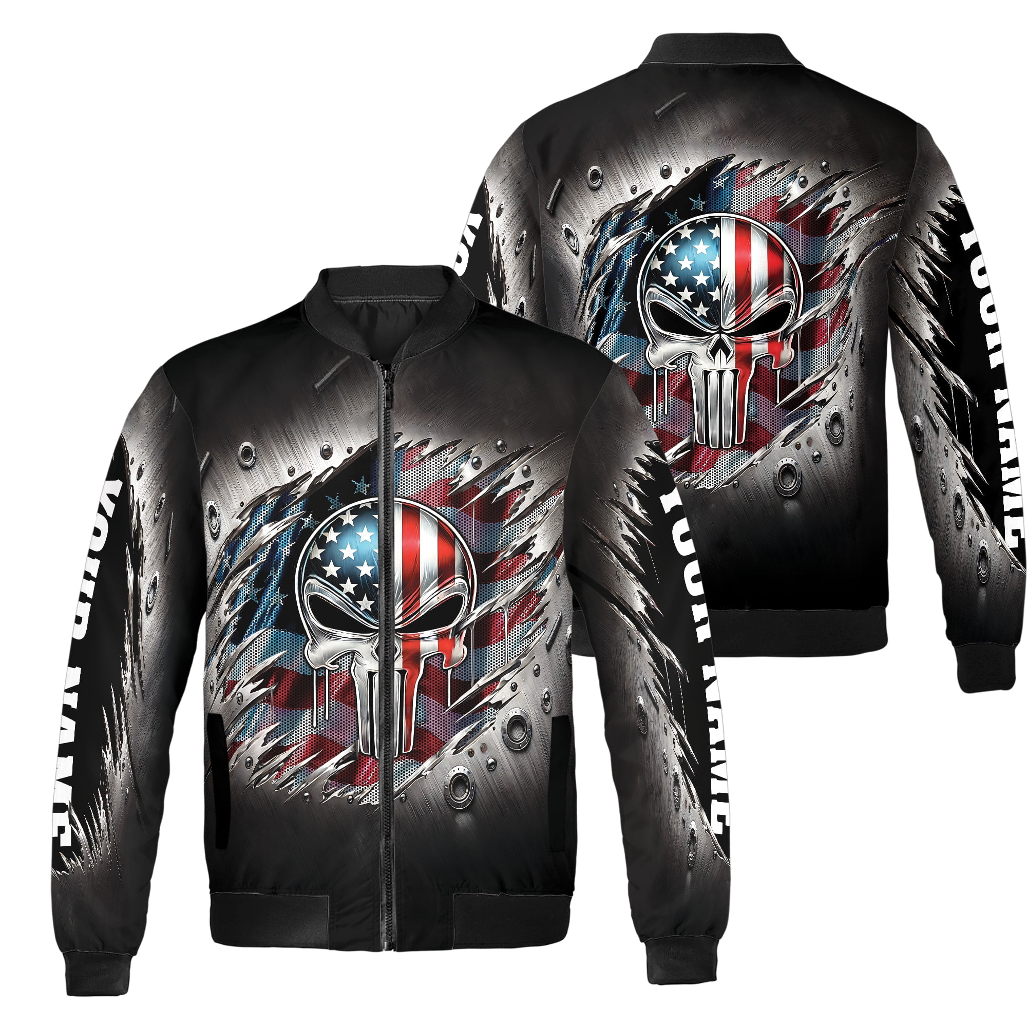 Lotusprinthandmade Personalized America Flag Skull Skeleton Bomber ...