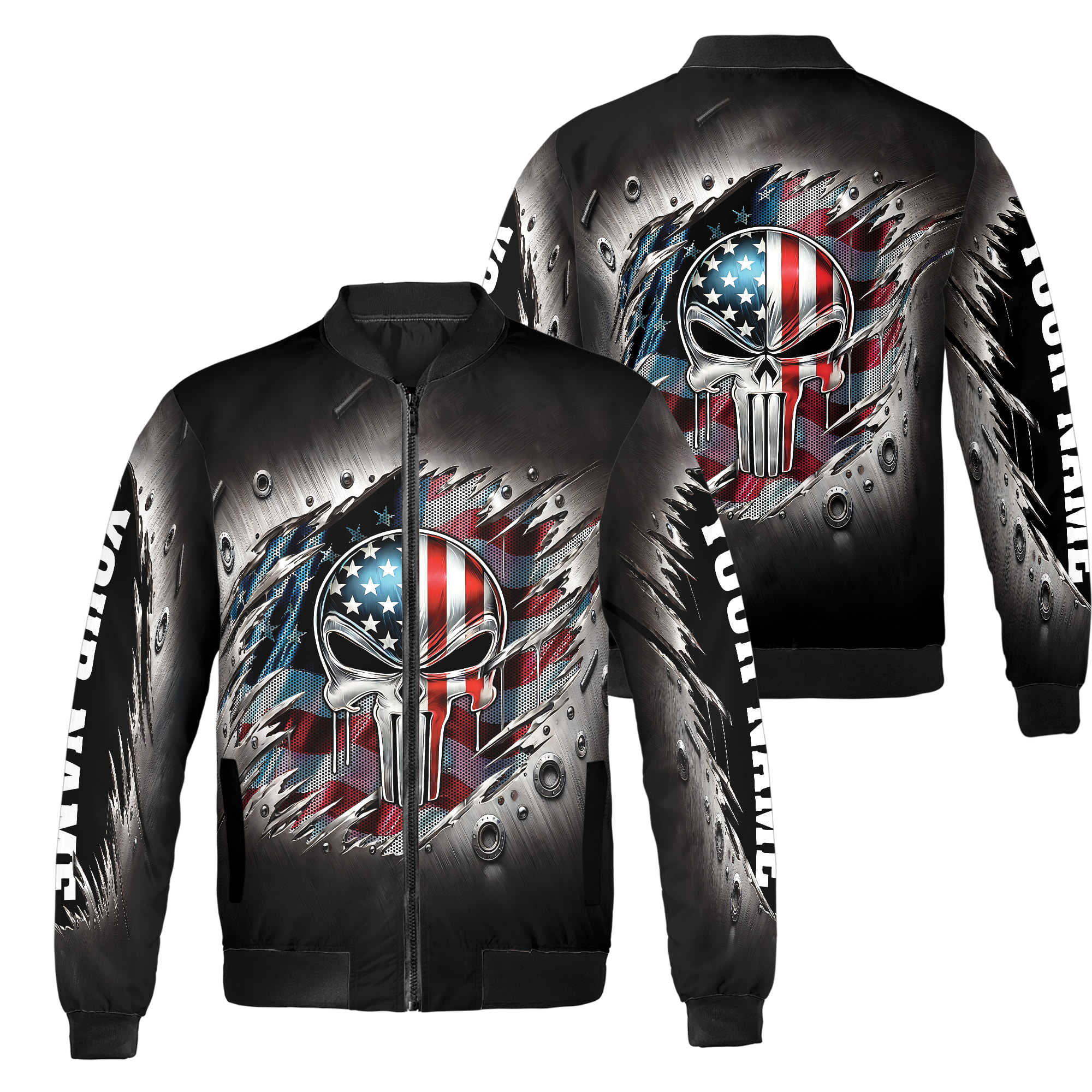 Lotusprinthandmade Personalized America Flag Skull Skeleton Bomber ...