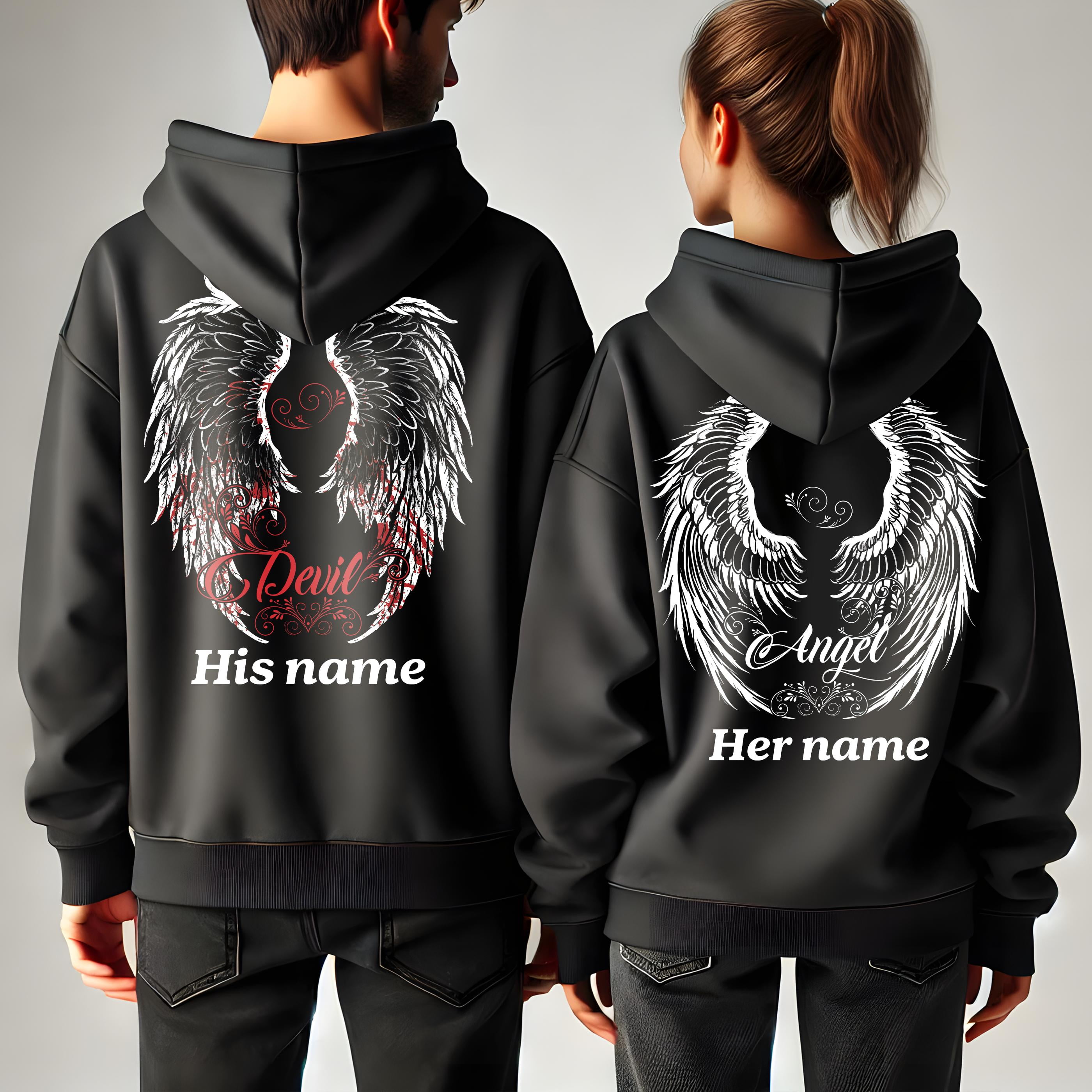 Lotusprinthandmade Personalized Angel Devil Couple Matching Black ...