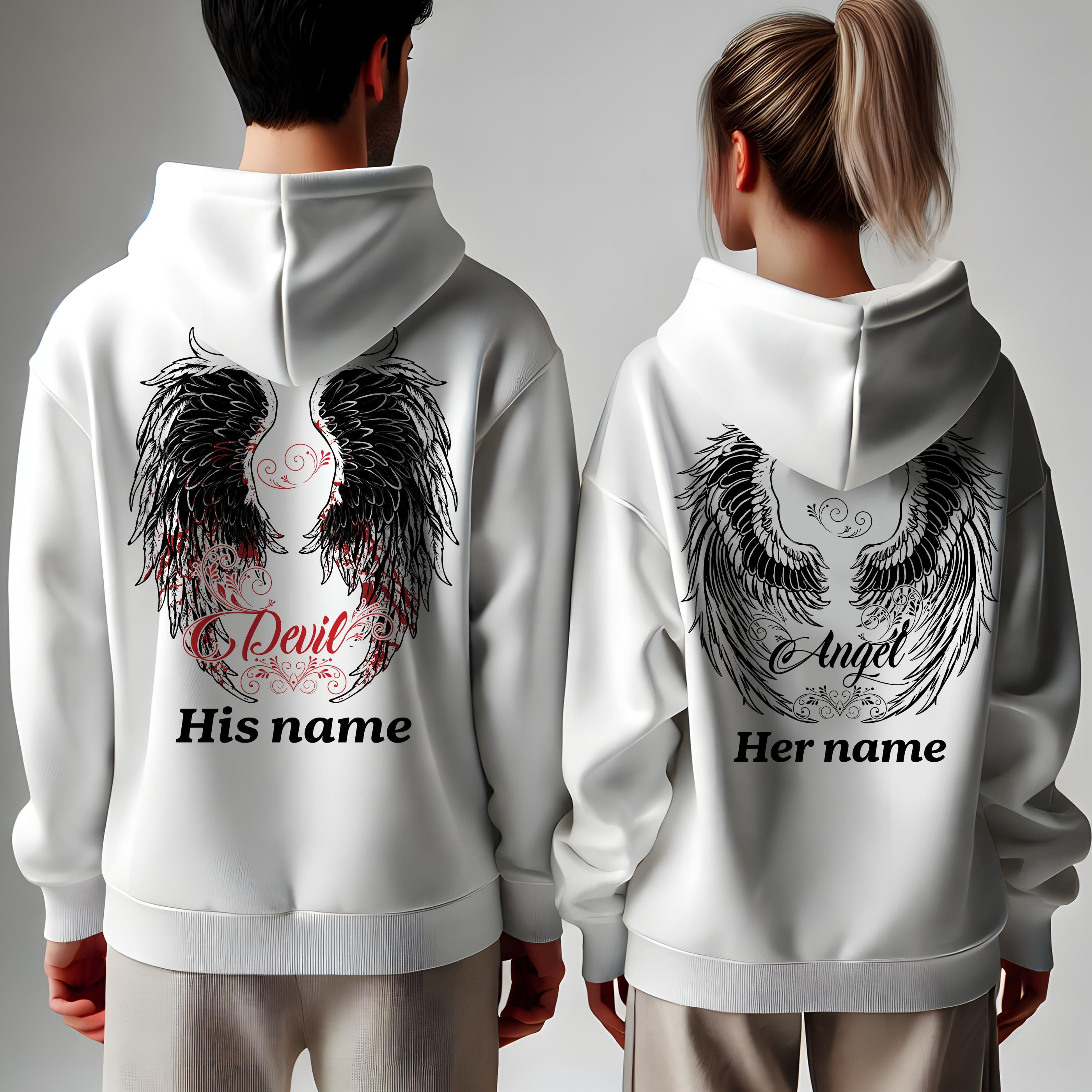 Lotusprinthandmade Personalized Angel Devil Couple Matching White ...