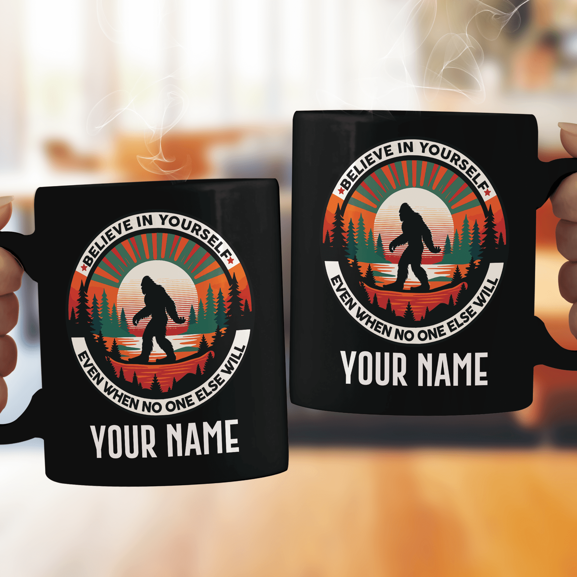Lotusprinthandmade Personalized Bigfoot in Forest Black Ceramic Mug ...
