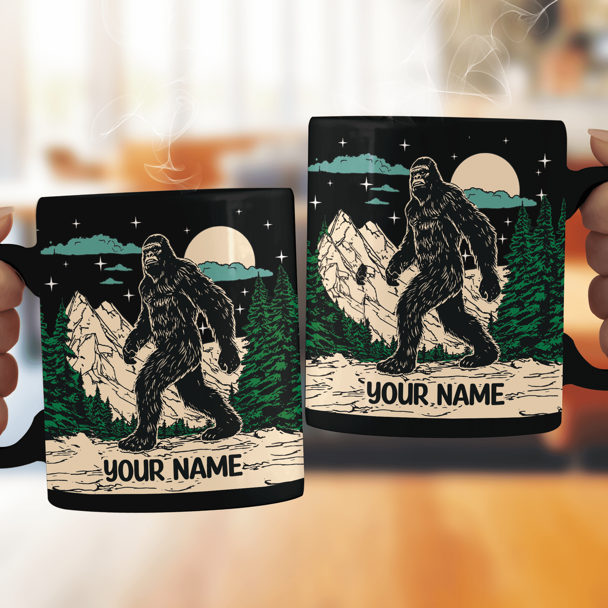 Lotusprinthandmade Personalized Bigfoot in Forest Black Ceramic Mug ...