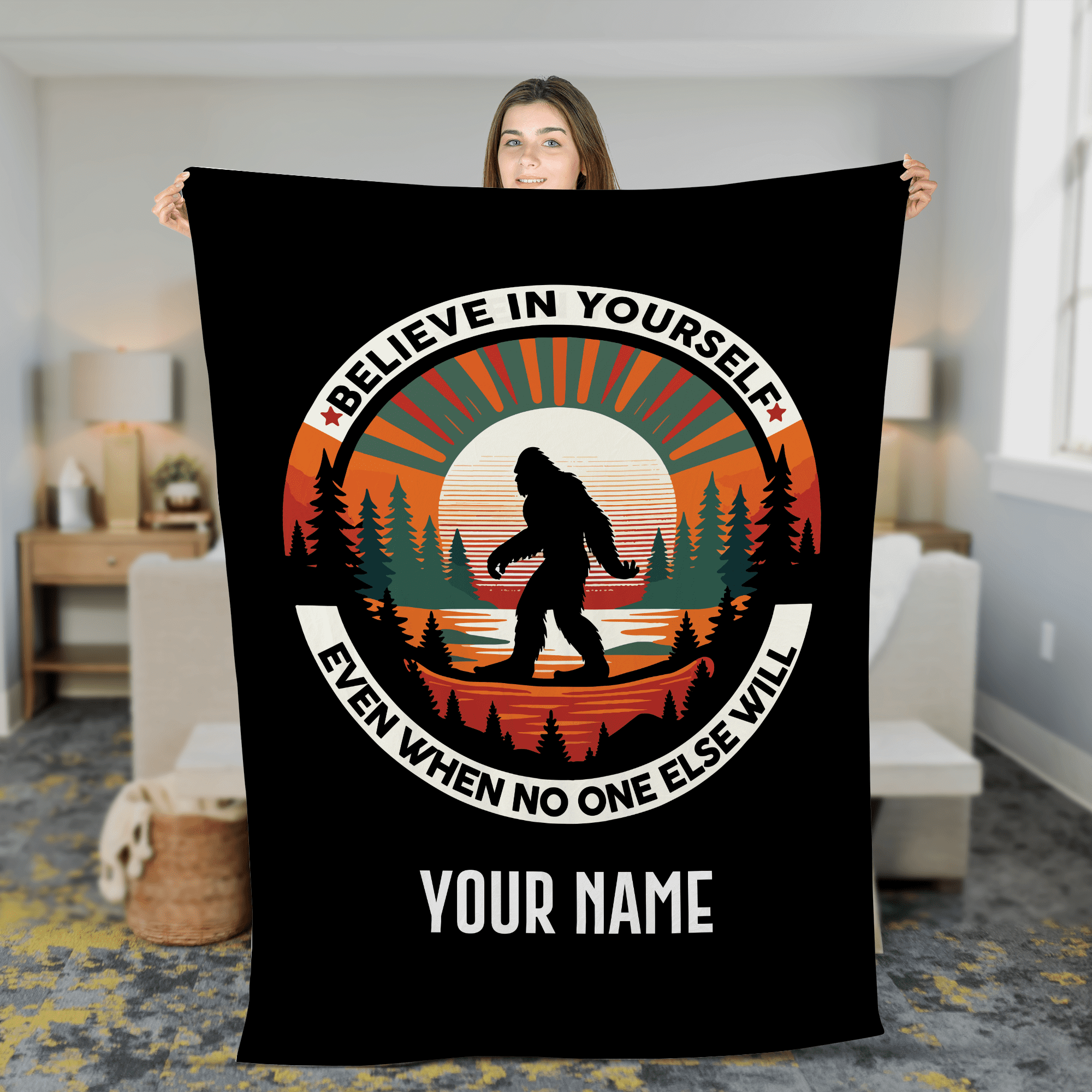 Lotusprinthandmade Personalized Bigfoot in Forest Fleece Blanket 2 ...
