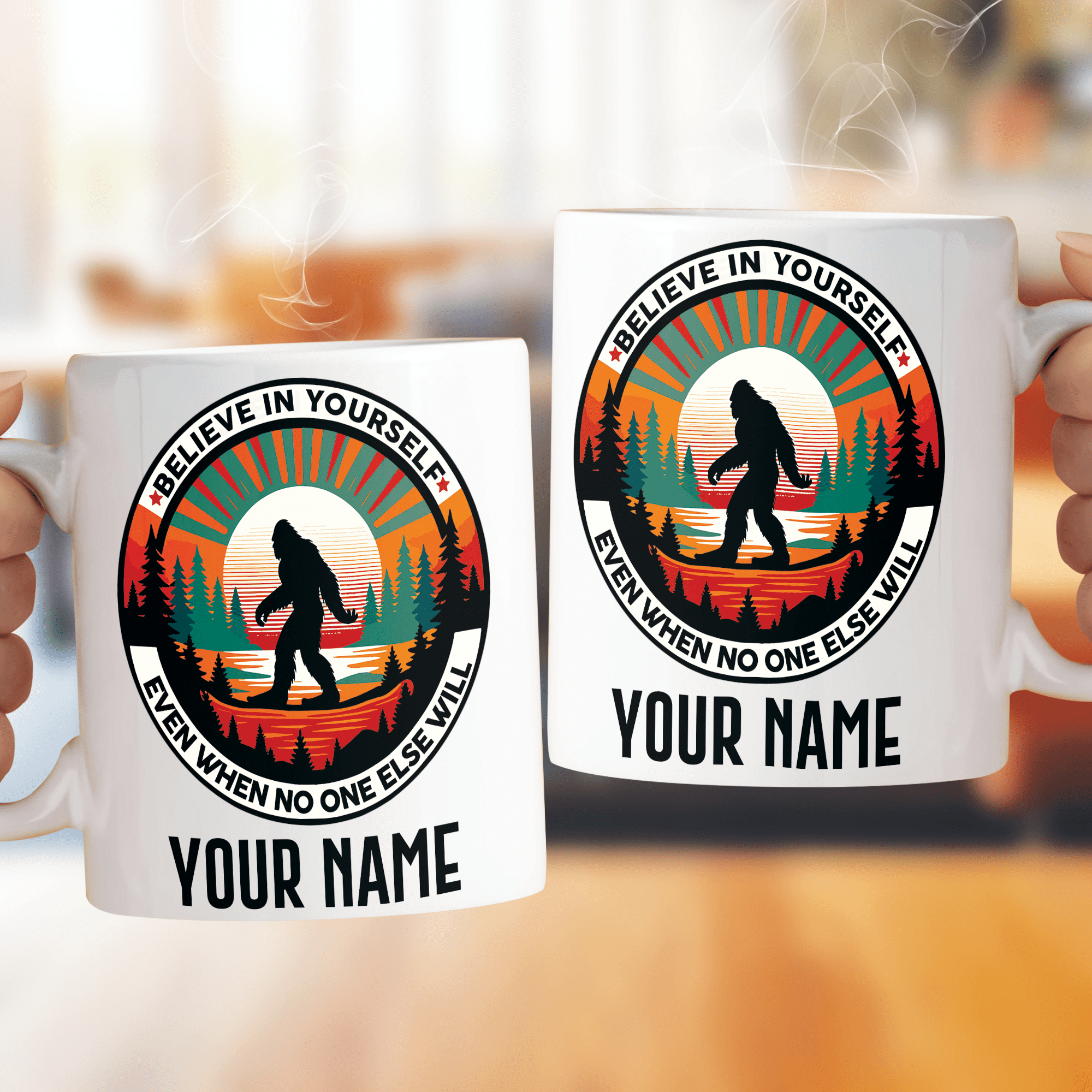 Lotusprinthandmade Personalized Bigfoot in Forest White Ceramic Mug ...