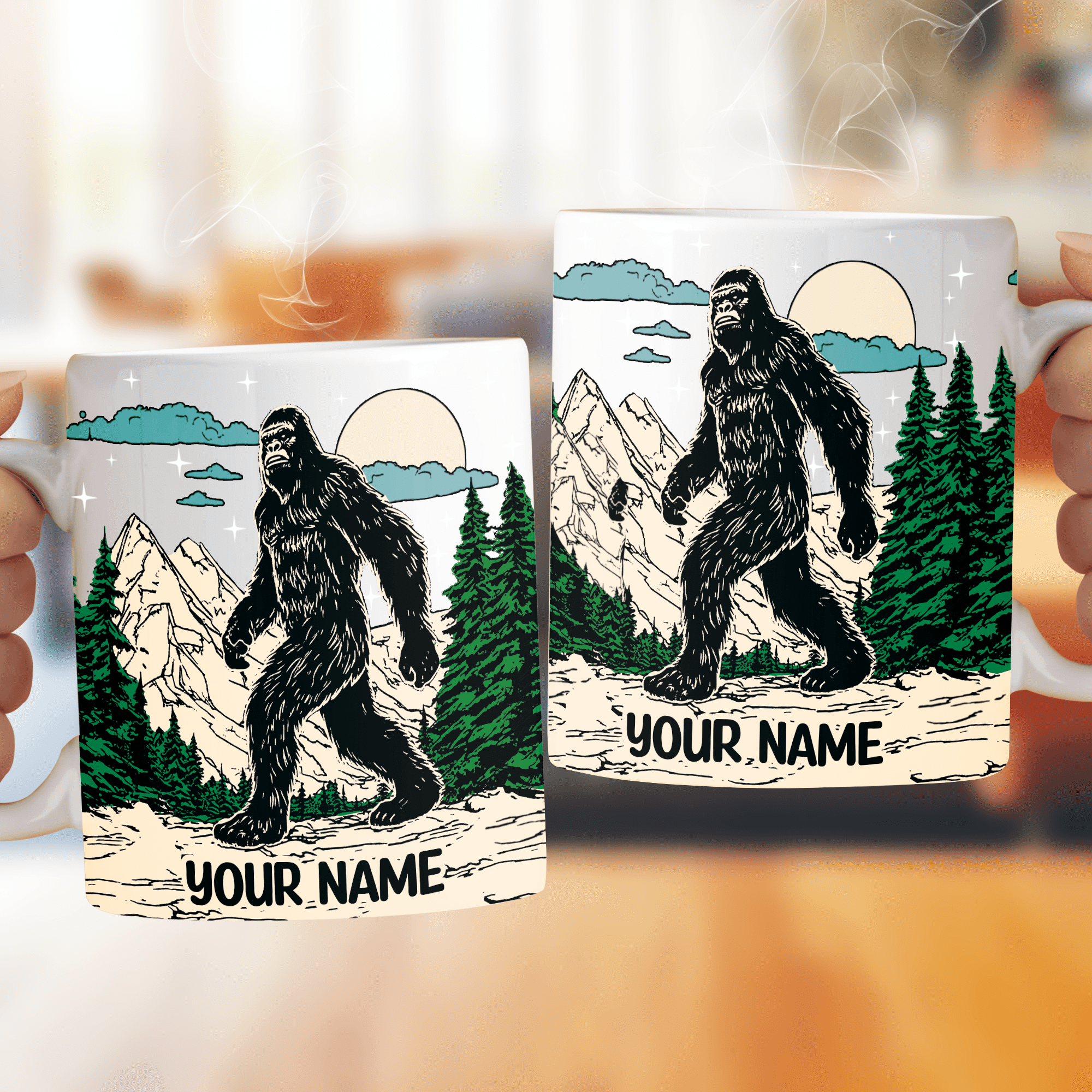 Lotusprinthandmade Personalized Bigfoot in Forest White Ceramic Mug ...