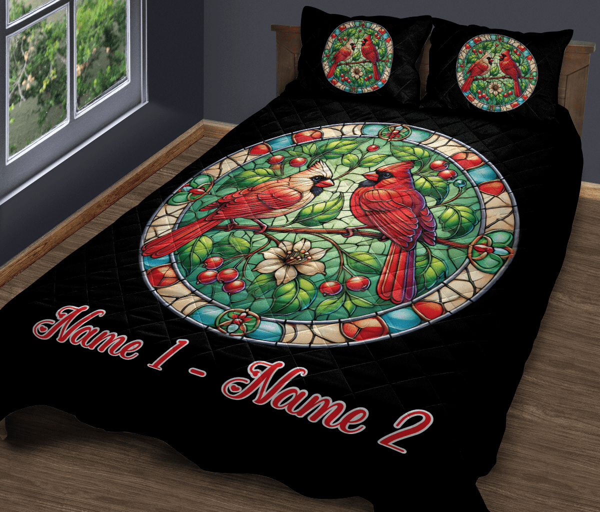 Lotusprinthandmade Personalized Cardinal Bird Couple Quilt Bedding Set ...