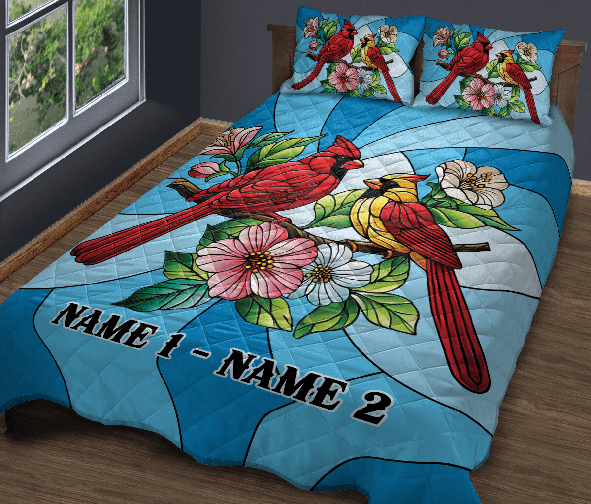 Lotusprinthandmade Personalized Cardinal Bird Couple Quilt Bedding Set ...