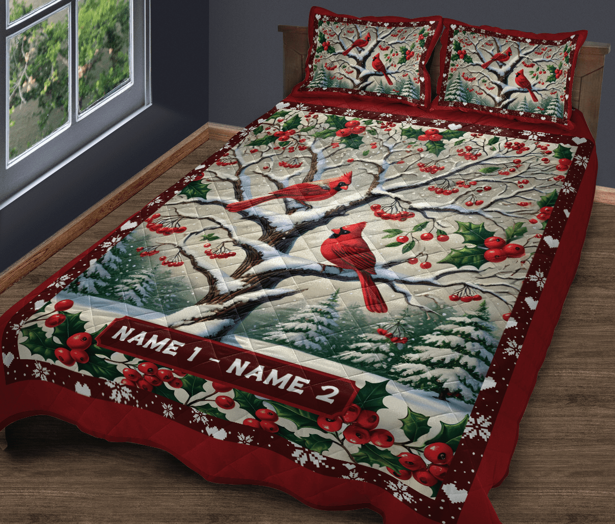 Lotusprinthandmade Personalized Cardinal Couple in Christmas Quilt ...