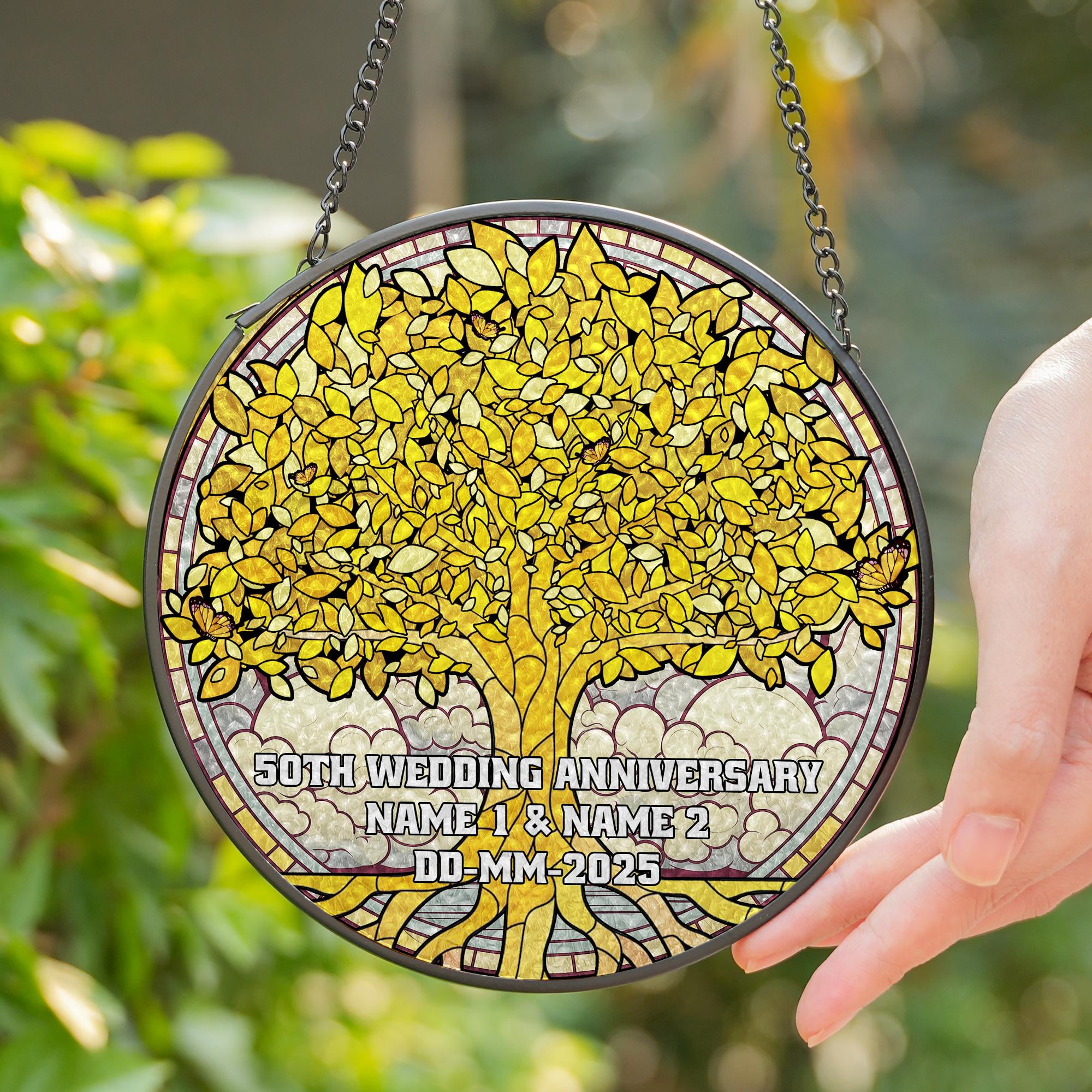 Lotusprinthandmade Personalized Colorful Tree Anniversary Stained Glass ...