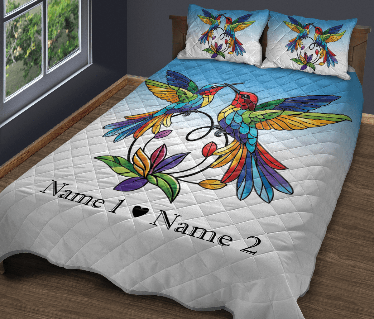 Lotusprinthandmade Personalized Couple of Hummingbird Quilt Bedding Set ...