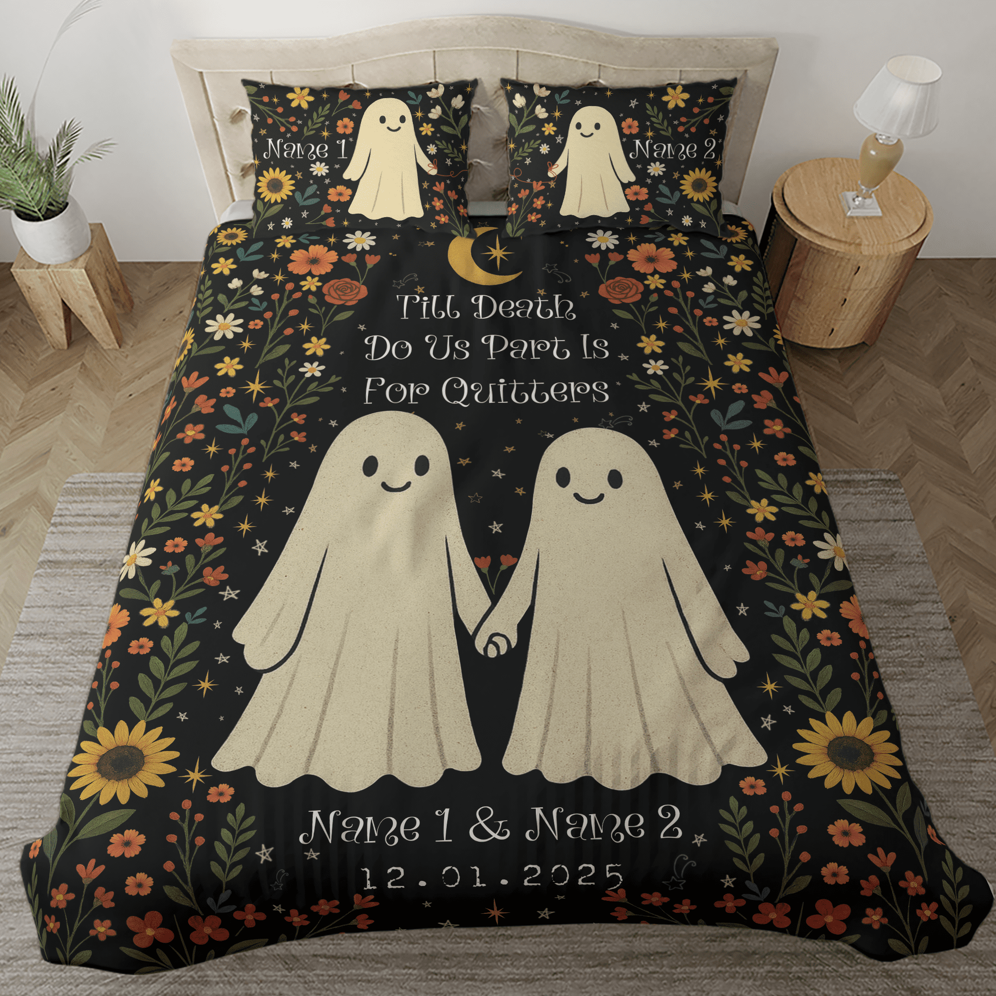 Lotusprinthandmade Personalized Cute Couple Floral Design Bedding Set ...