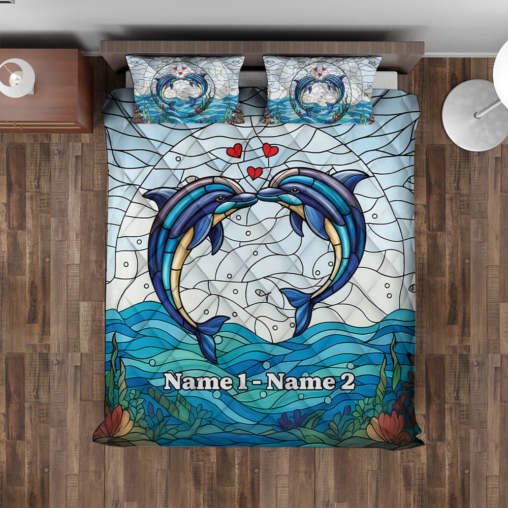 Lotusprinthandmade Personalized Dolphin Couple Quilt Bedding Set (Fold ...