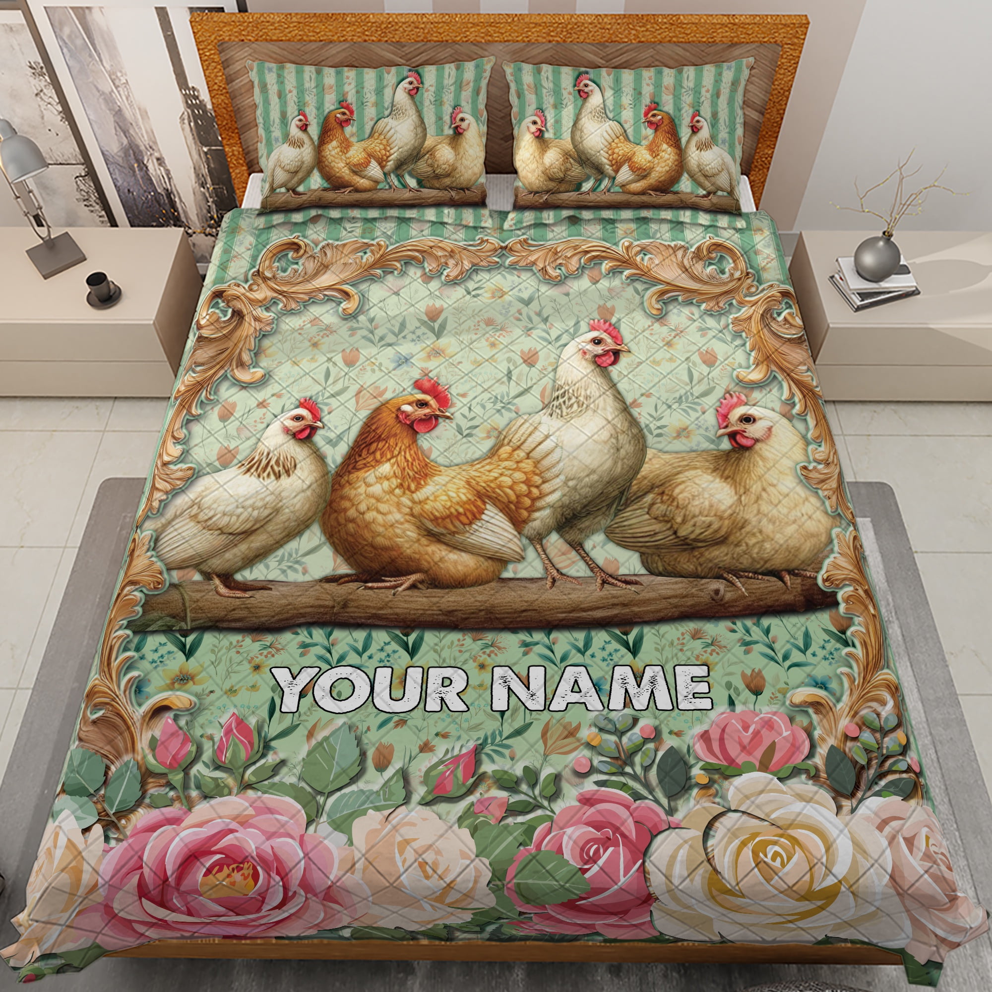 Lotusprinthandmade Personalized Floral Chicken Lovers Quilt Bedding Set ...