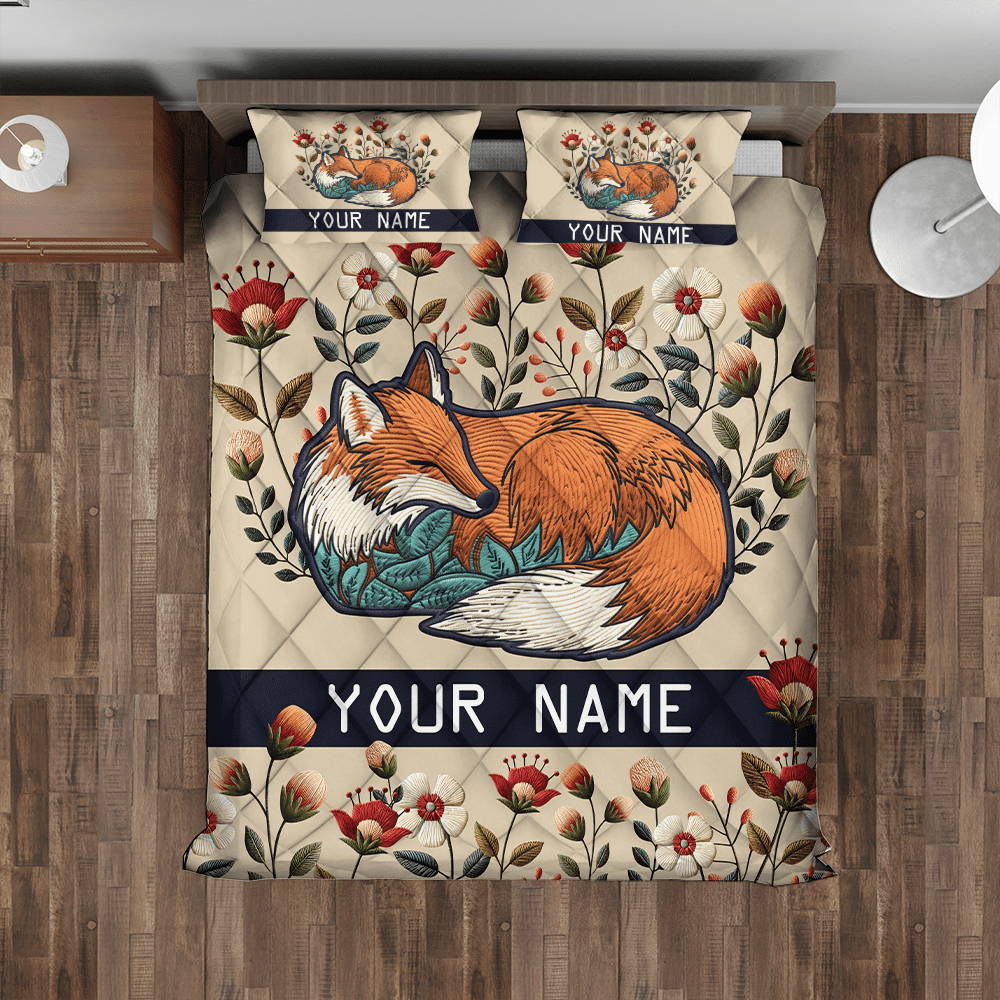 Lotusprinthandmade Personalized Floral Foxes Quilt Bedding Set (Fold ...