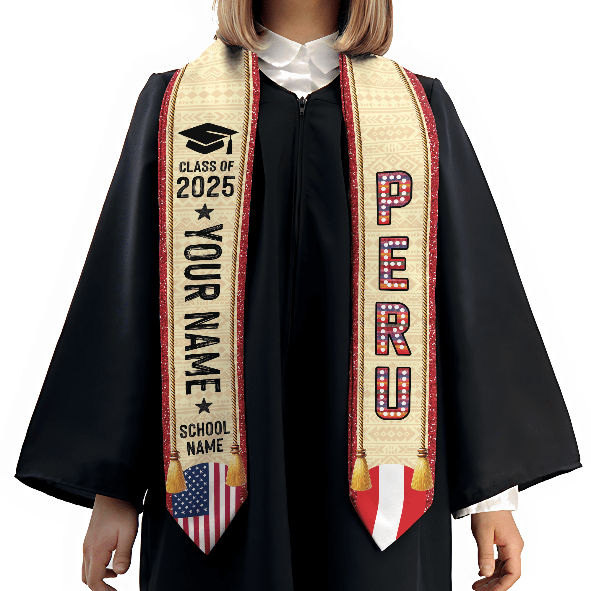 Lotusprinthandmade Personalized Floral Peru America Flag Graduation ...