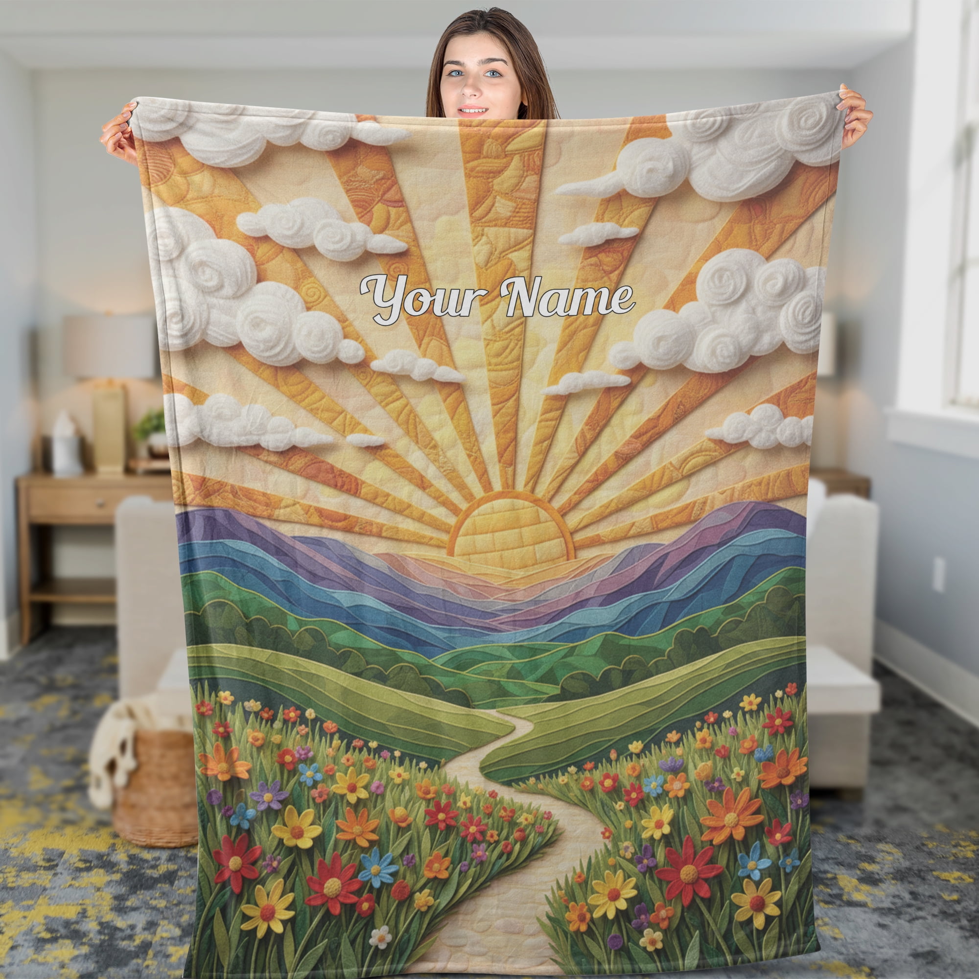 Lotusprinthandmade Personalized Floral Sunrise Landscape Fleece Blanket ...