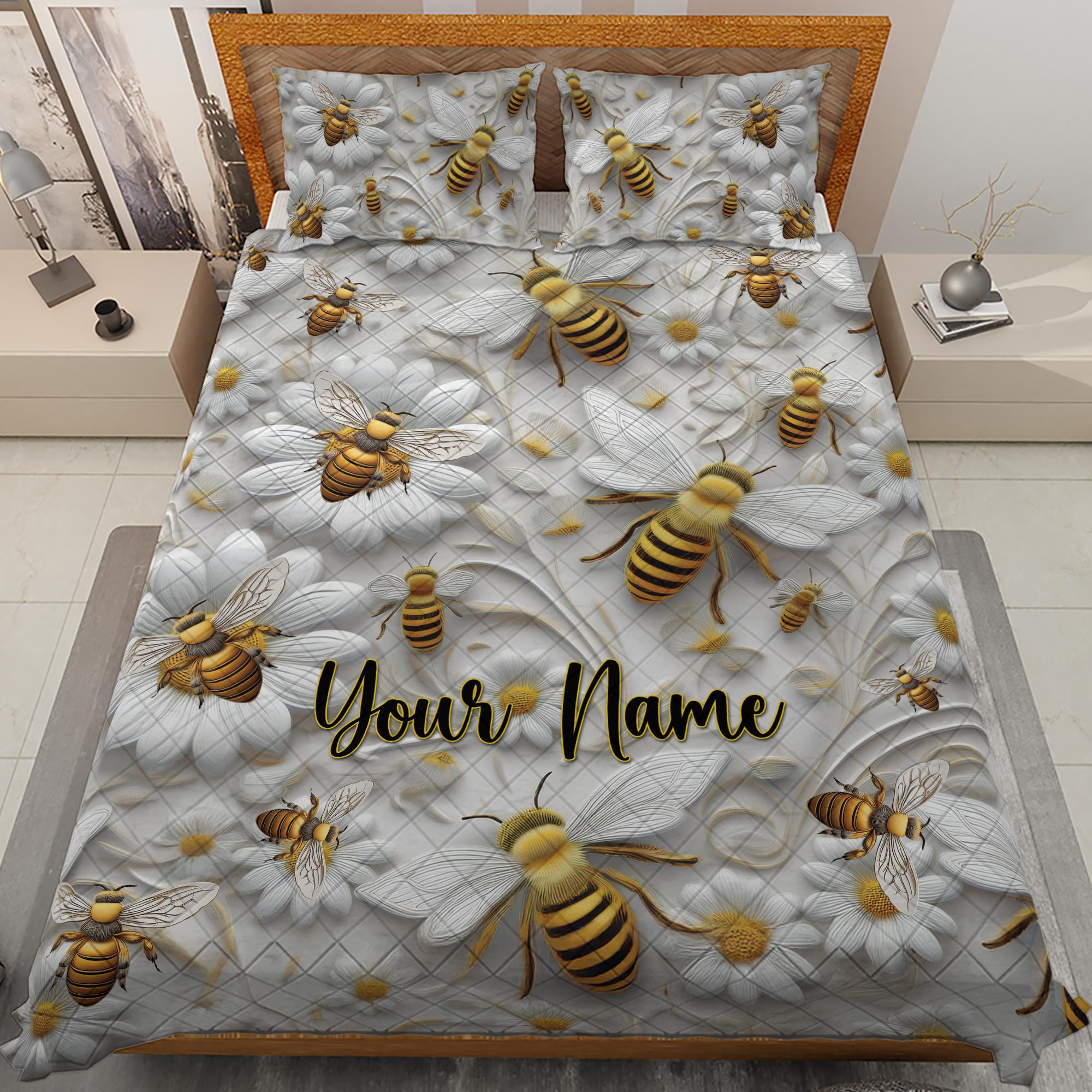 Lotusprinthandmade Personalized Floral and Bee 3D Quilt Bedding Set ...