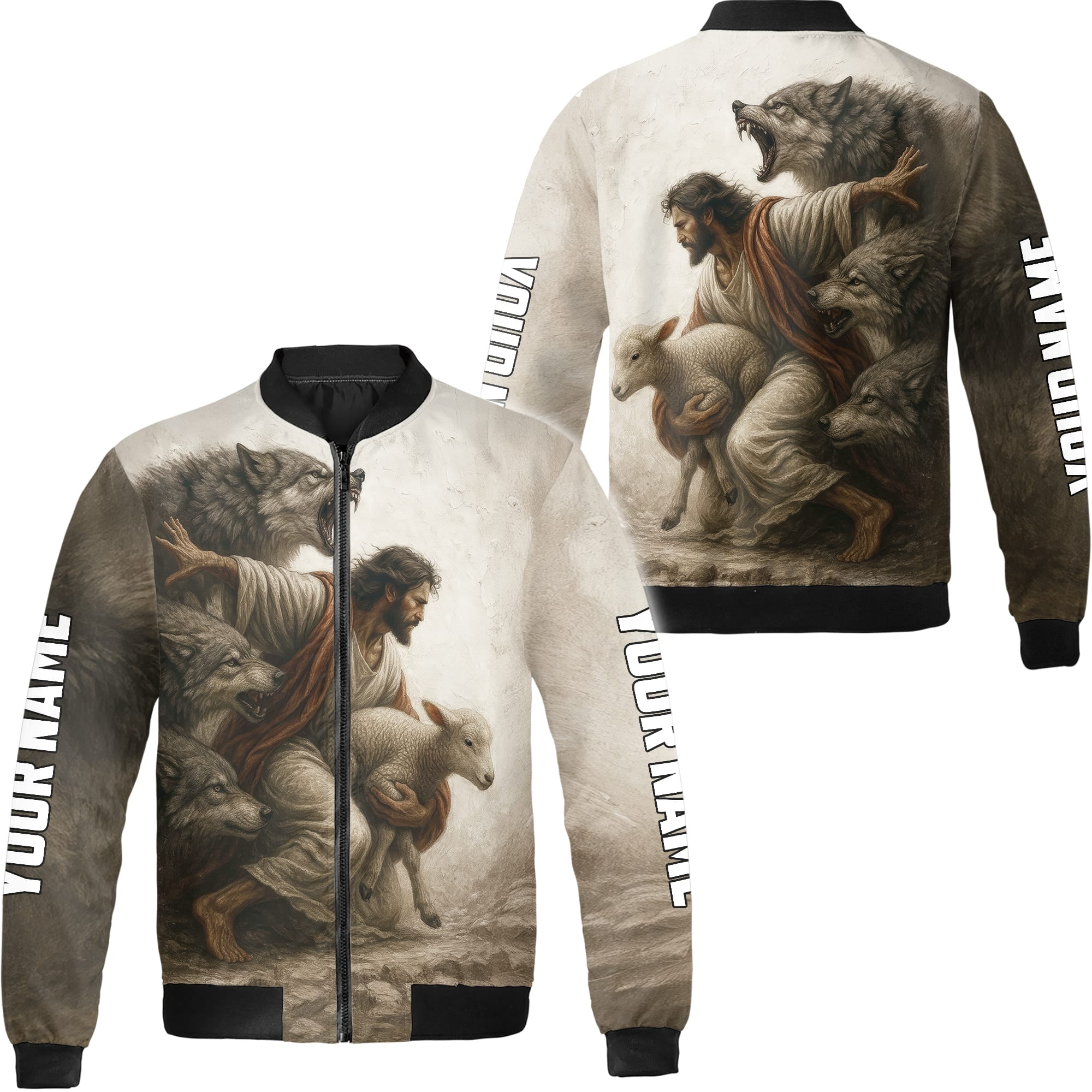 Lotusprinthandmade Personalized Jesus and Lamb Wolf Christian Bomber ...