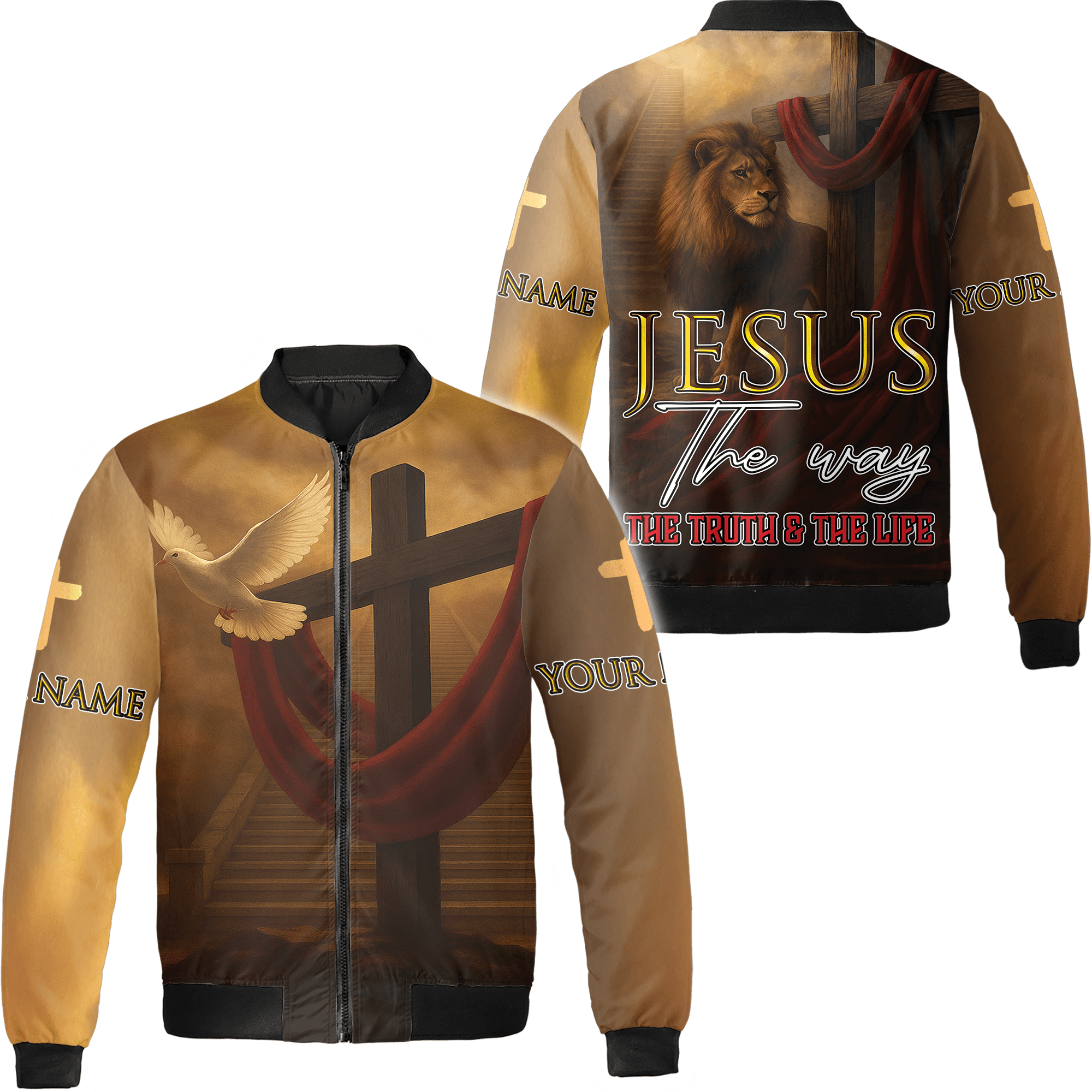 Lotusprinthandmade Personalized Lion and Jesus Bomber Jacket S-5XL ...