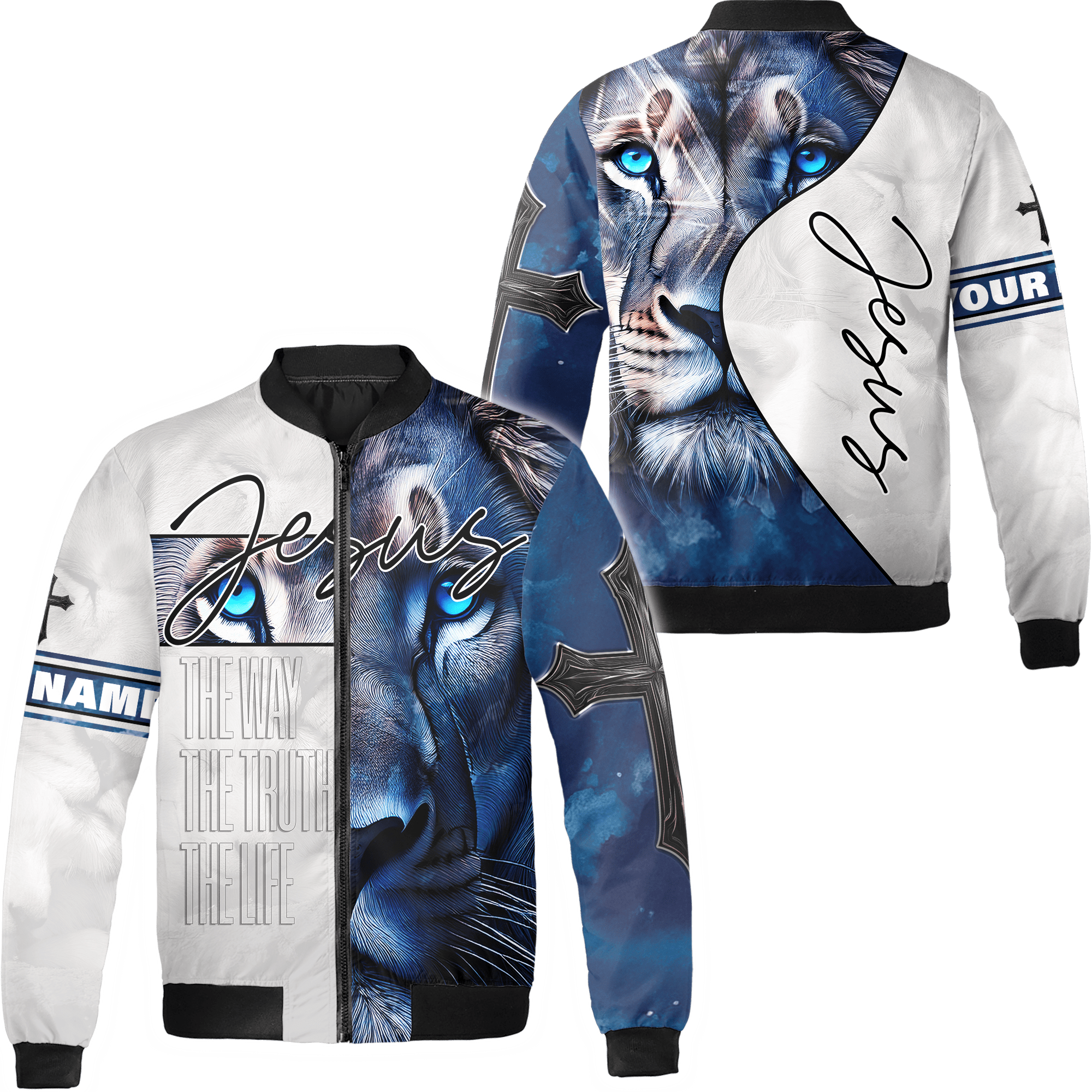 Lotusprinthandmade Personalized Lion and Jesus Bomber Jacket S-5XL ...
