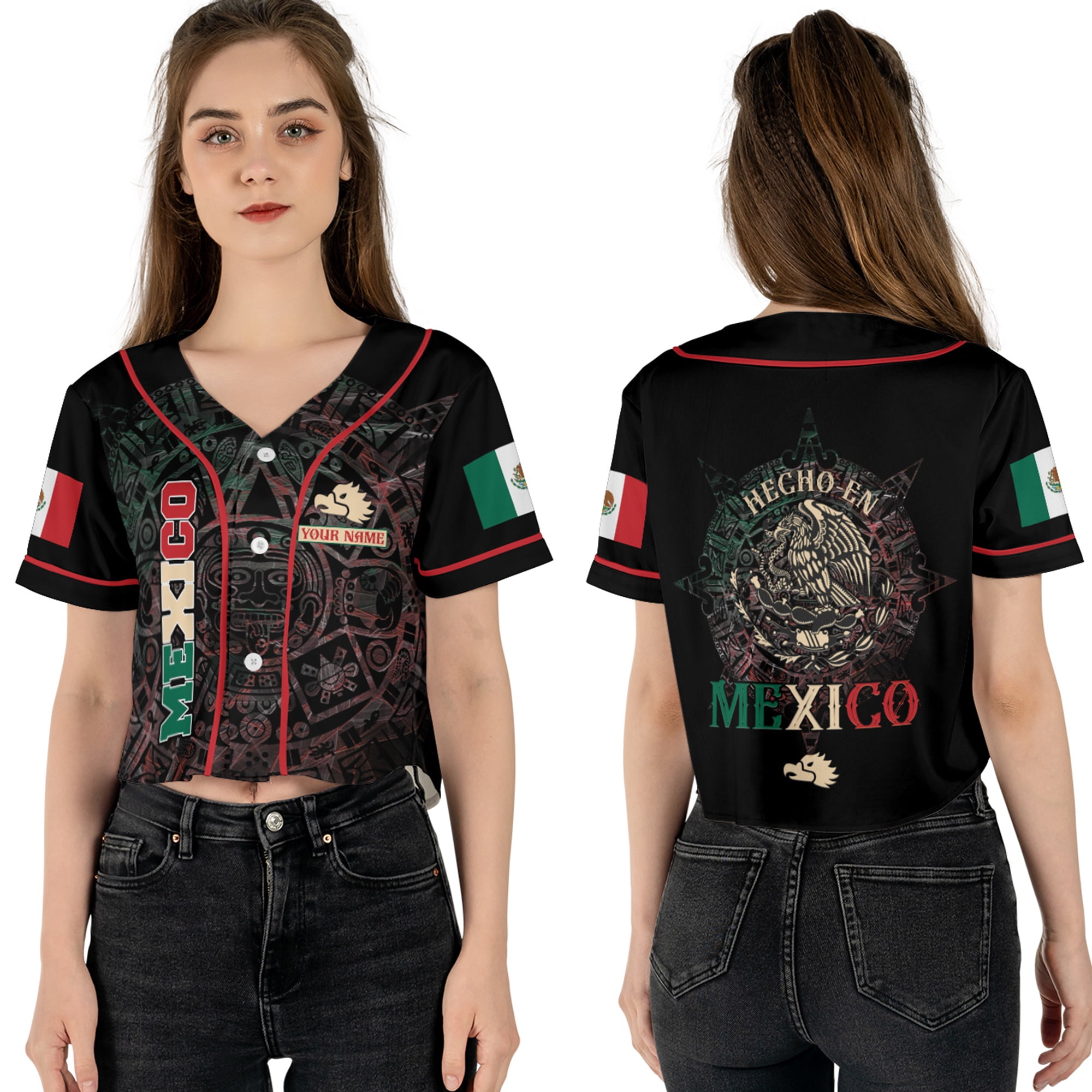 Lotusprinthandmade Personalized Mexico Crop Top Baseball Jersey for ...