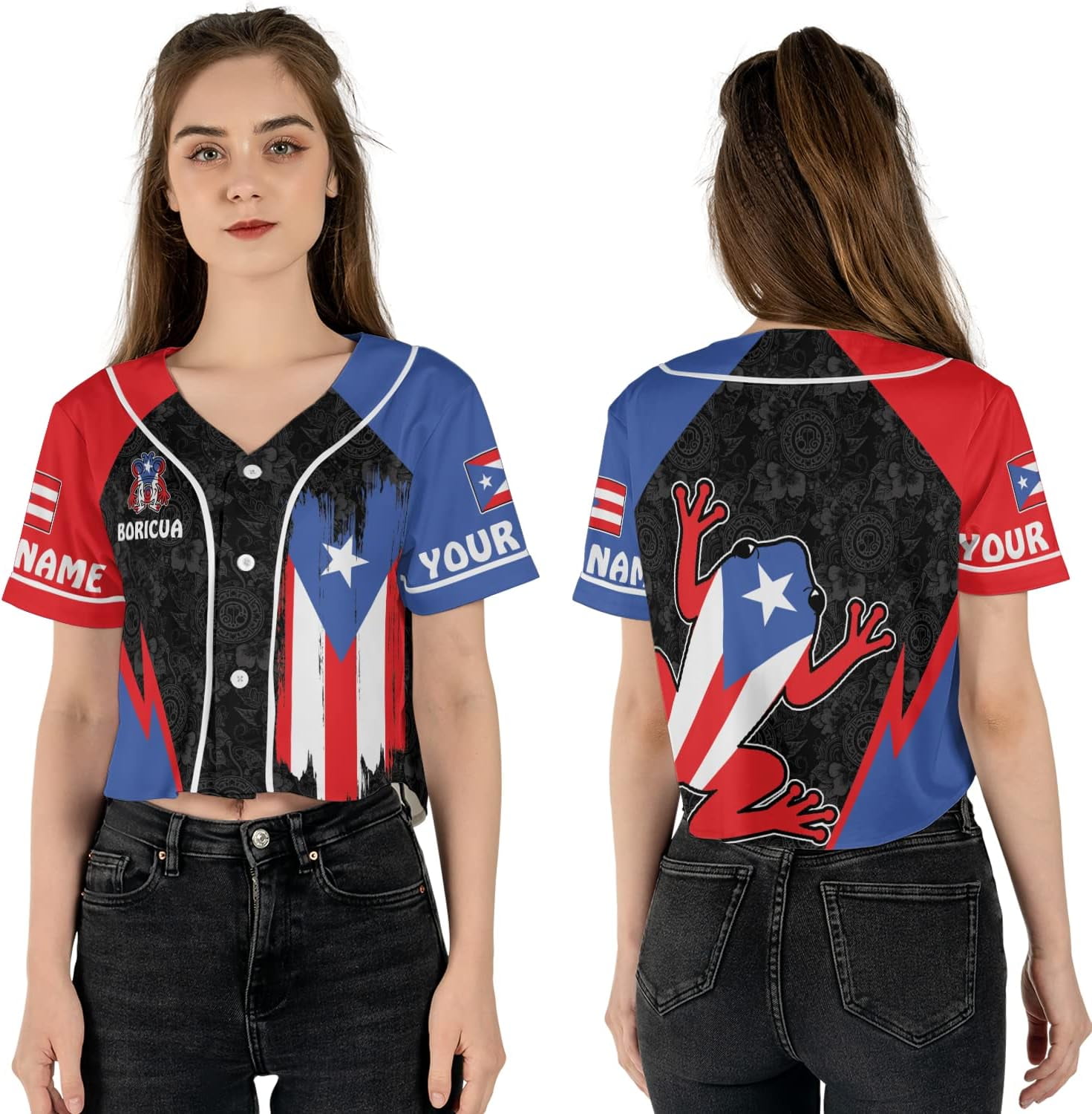 Lotusprinthandmade Personalized Name Puerto Rico Crop Top Baseball ...