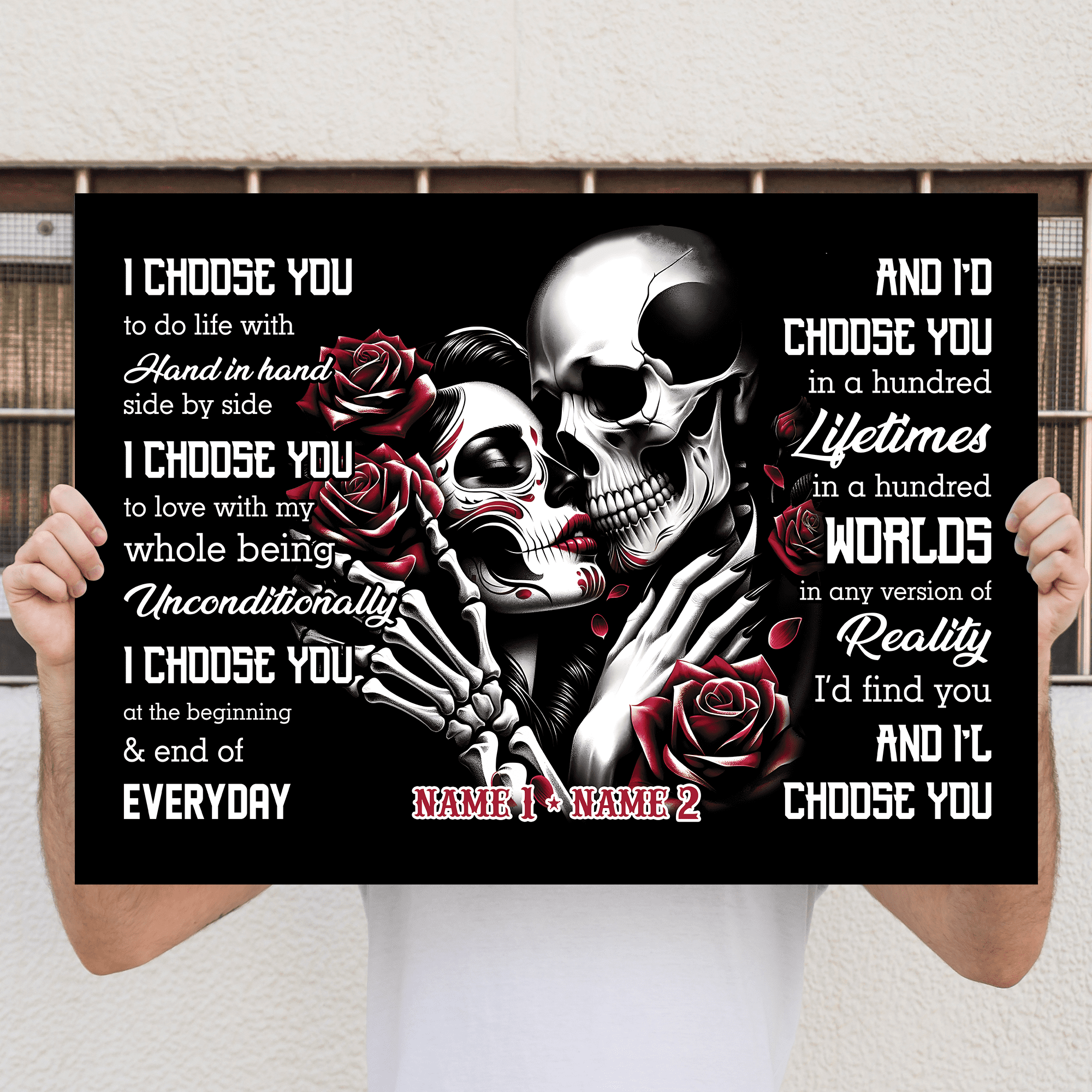 Lotusprinthandmade Personalized Name Skull Couple We're A Team I Choose ...