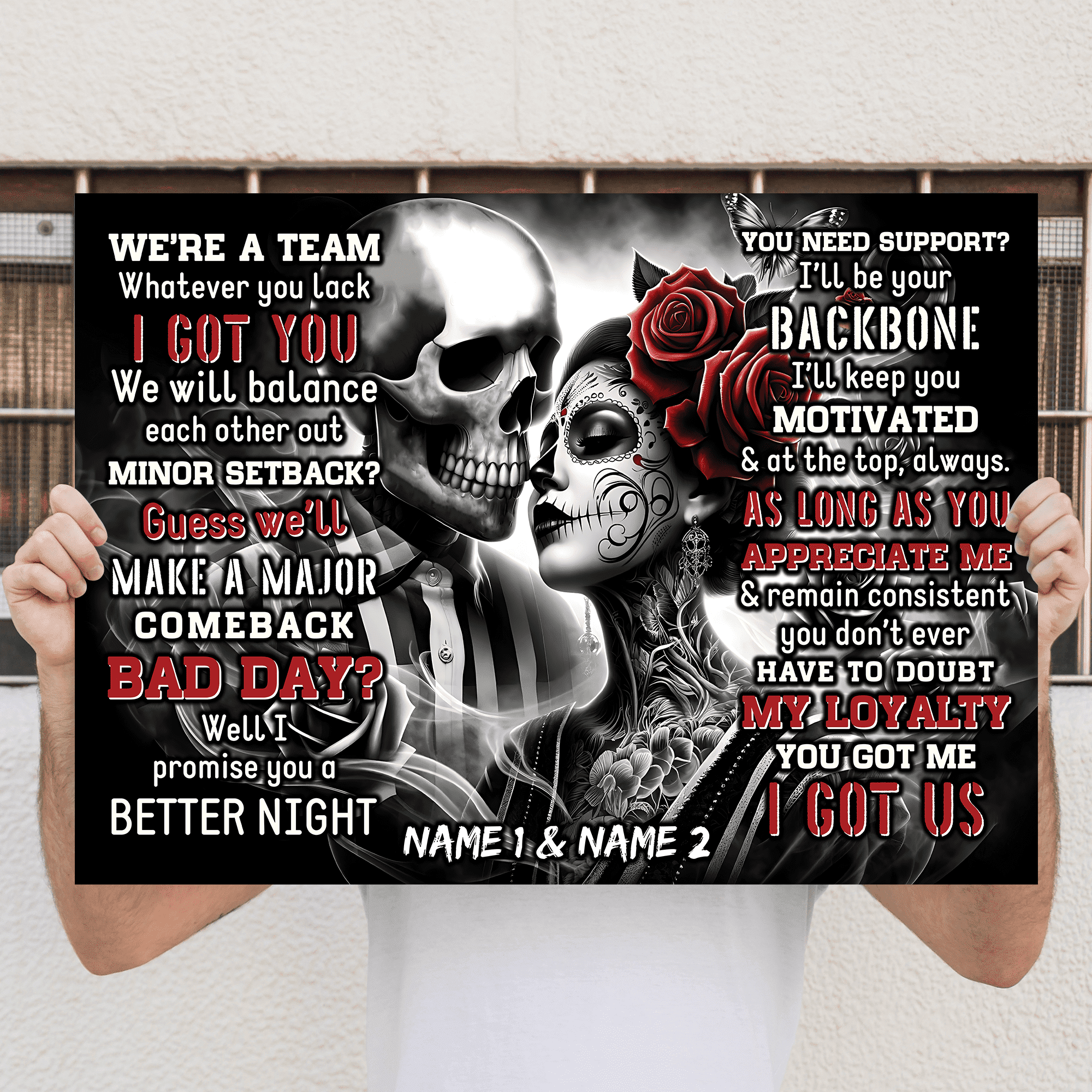 Lotusprinthandmade Personalized Name Skull Couple We're A Team I Choose ...