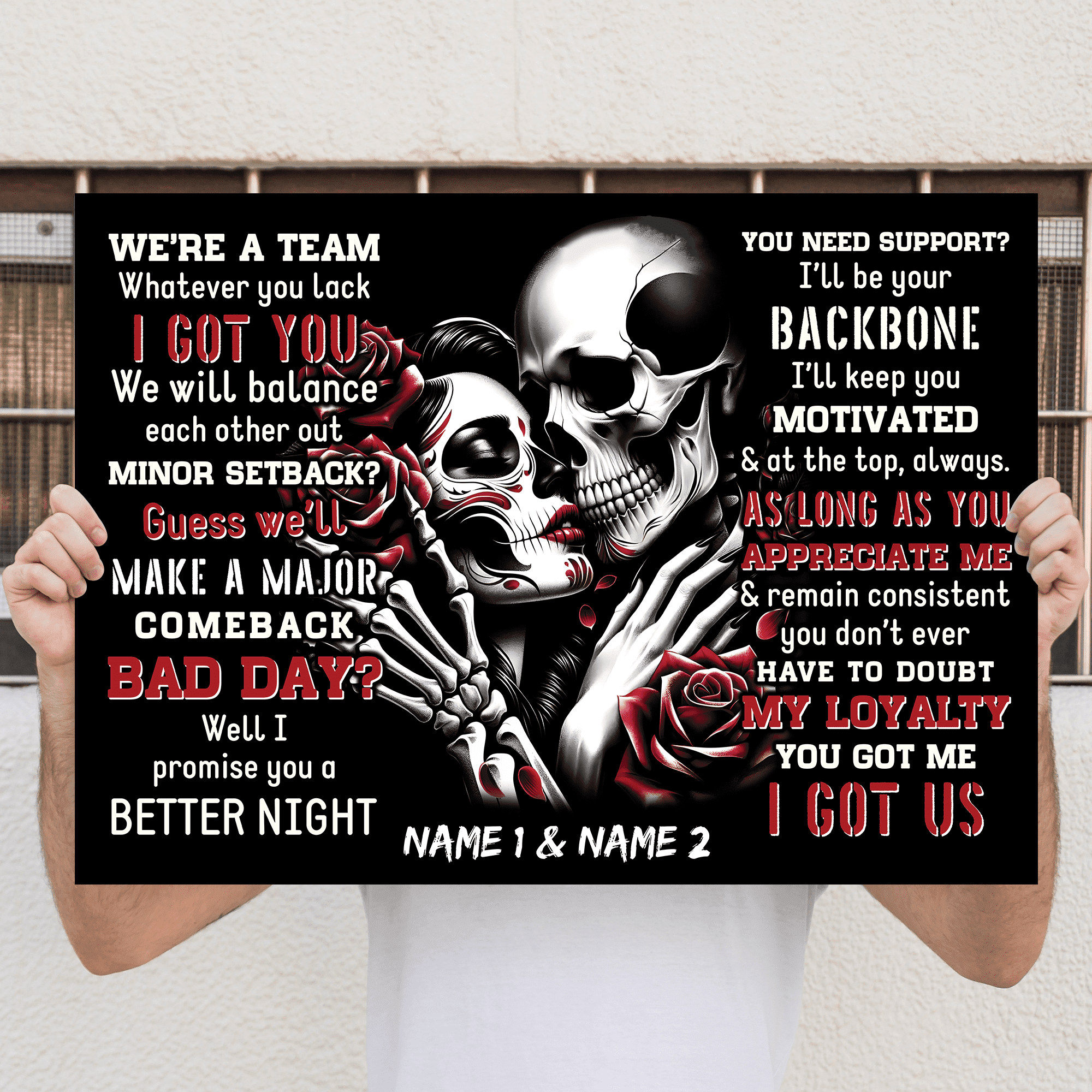 Lotusprinthandmade Personalized Name Skull Couple We're A Team I Choose ...