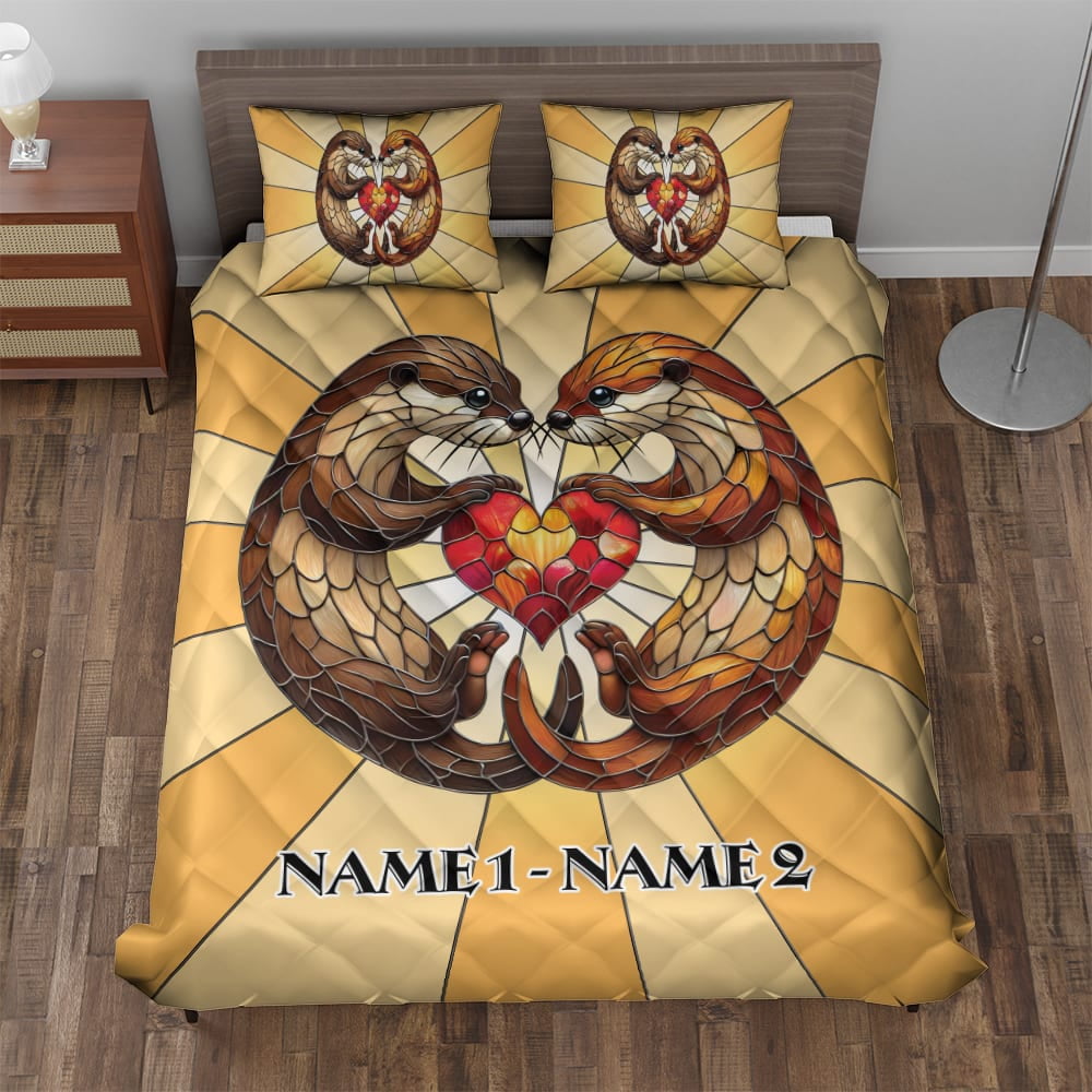 Lotusprinthandmade Personalized Otter Couple Quilt Bedding Set (Fold ...