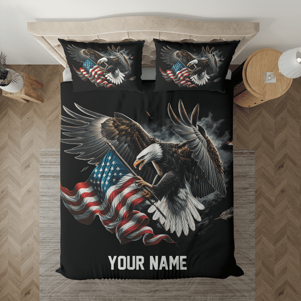 Lotusprinthandmade Personalized Patriotic America Flag Eagle Bedding ...