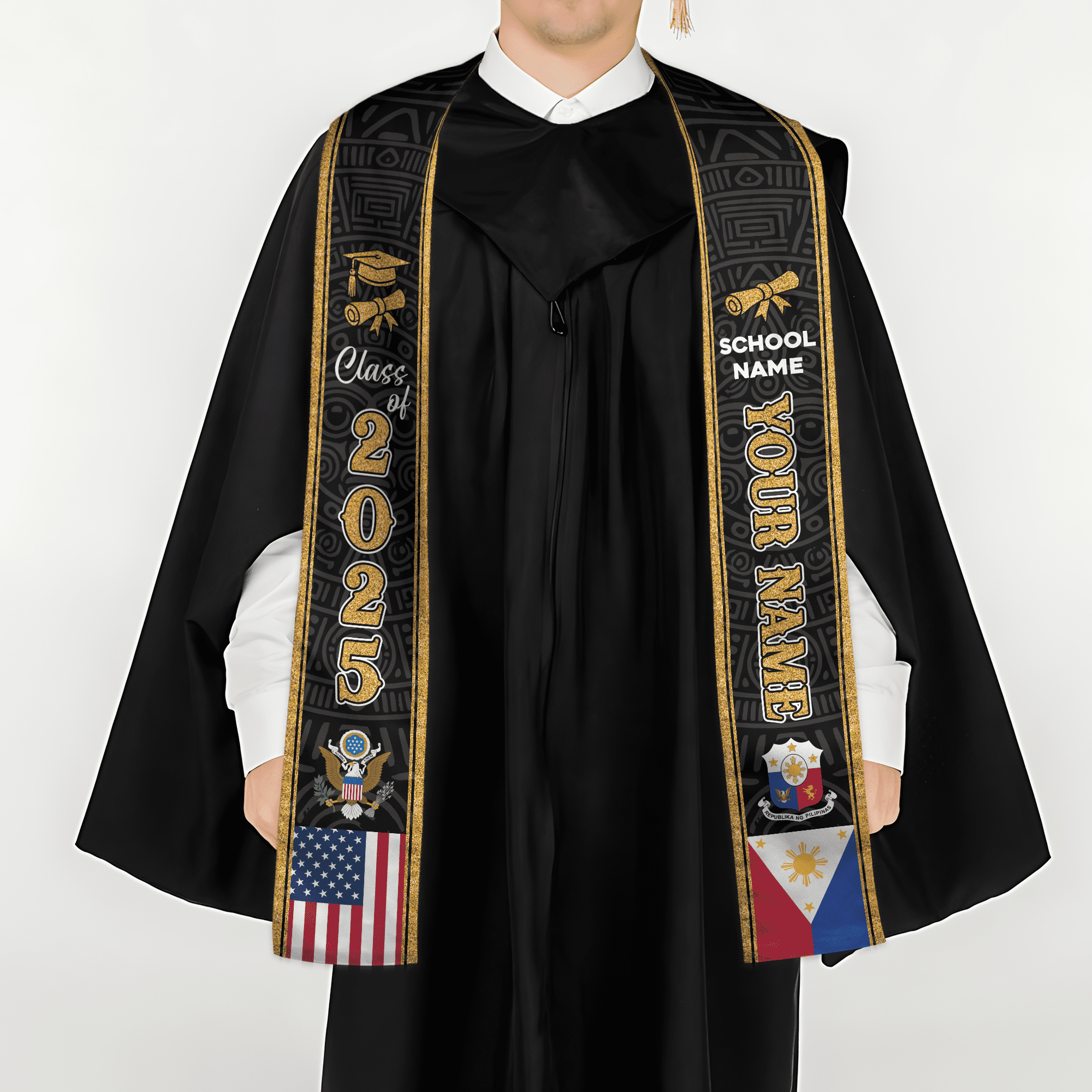 Lotusprinthandmade Personalized Philippine US Flag Graduation Stole ...