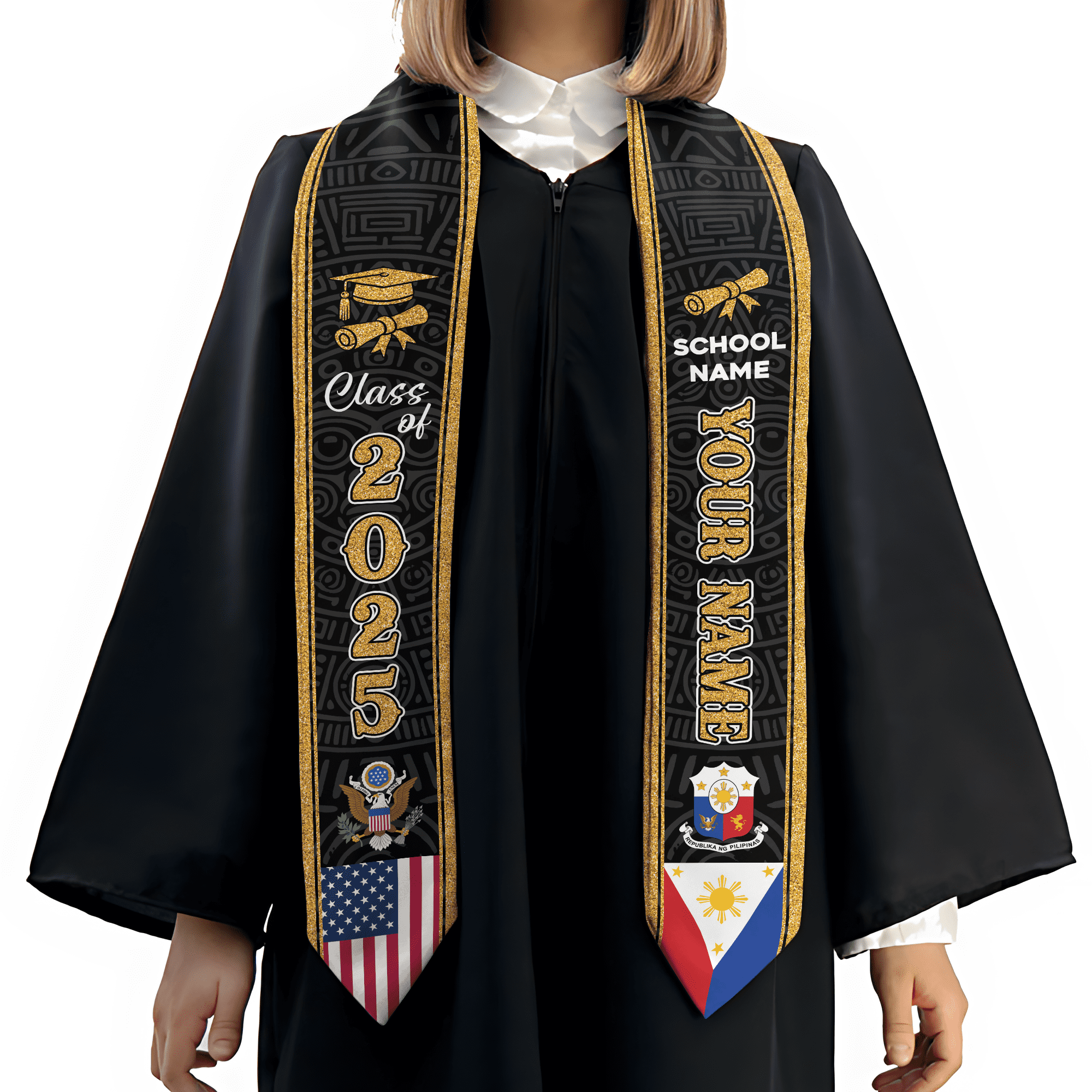 Lotusprinthandmade Personalized Philippine US Flag Graduation Stole ...