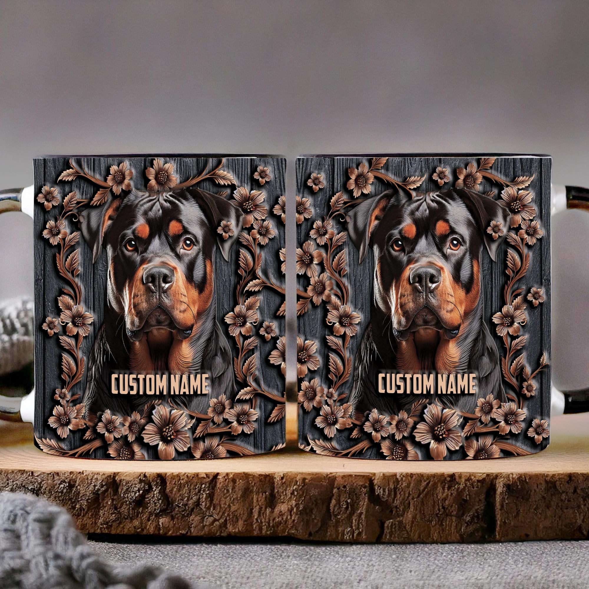 Lotusprinthandmade Personalized Rottweiler Graphic Orange Accent Mug ...