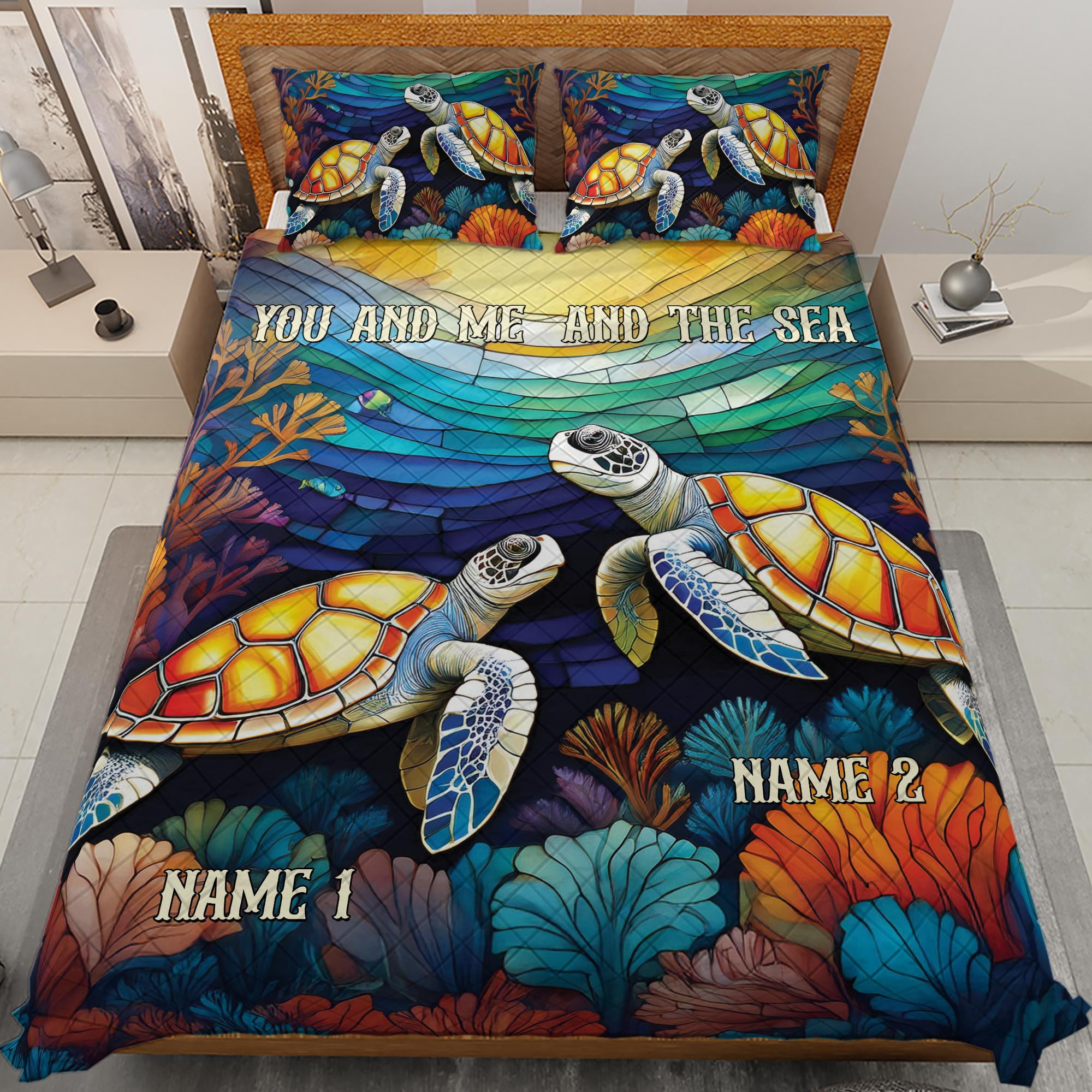 Lotusprinthandmade Personalized Sea Turtle Couple Quilt Bedding Set ...