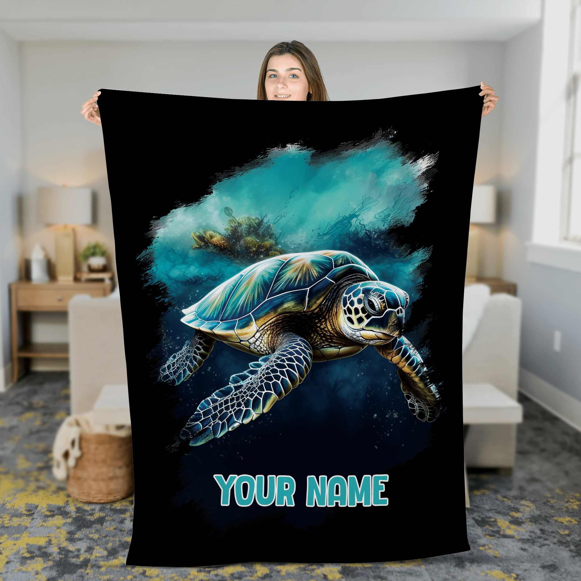 Lotusprinthandmade Personalized Sea Turtle Fleece Blanket 2 Sizes (Made ...