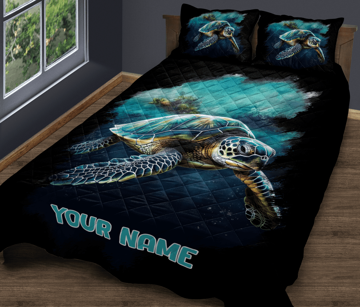 Lotusprinthandmade Personalized Sea Turtle Quilt Bedding Set (Fold Hem ...