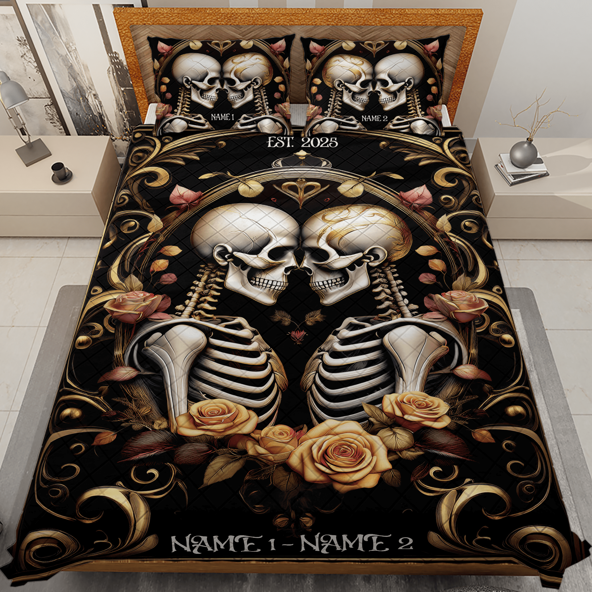 Lotusprinthandmade Personalized Skeleton Couples Quilt Bedding Set ...