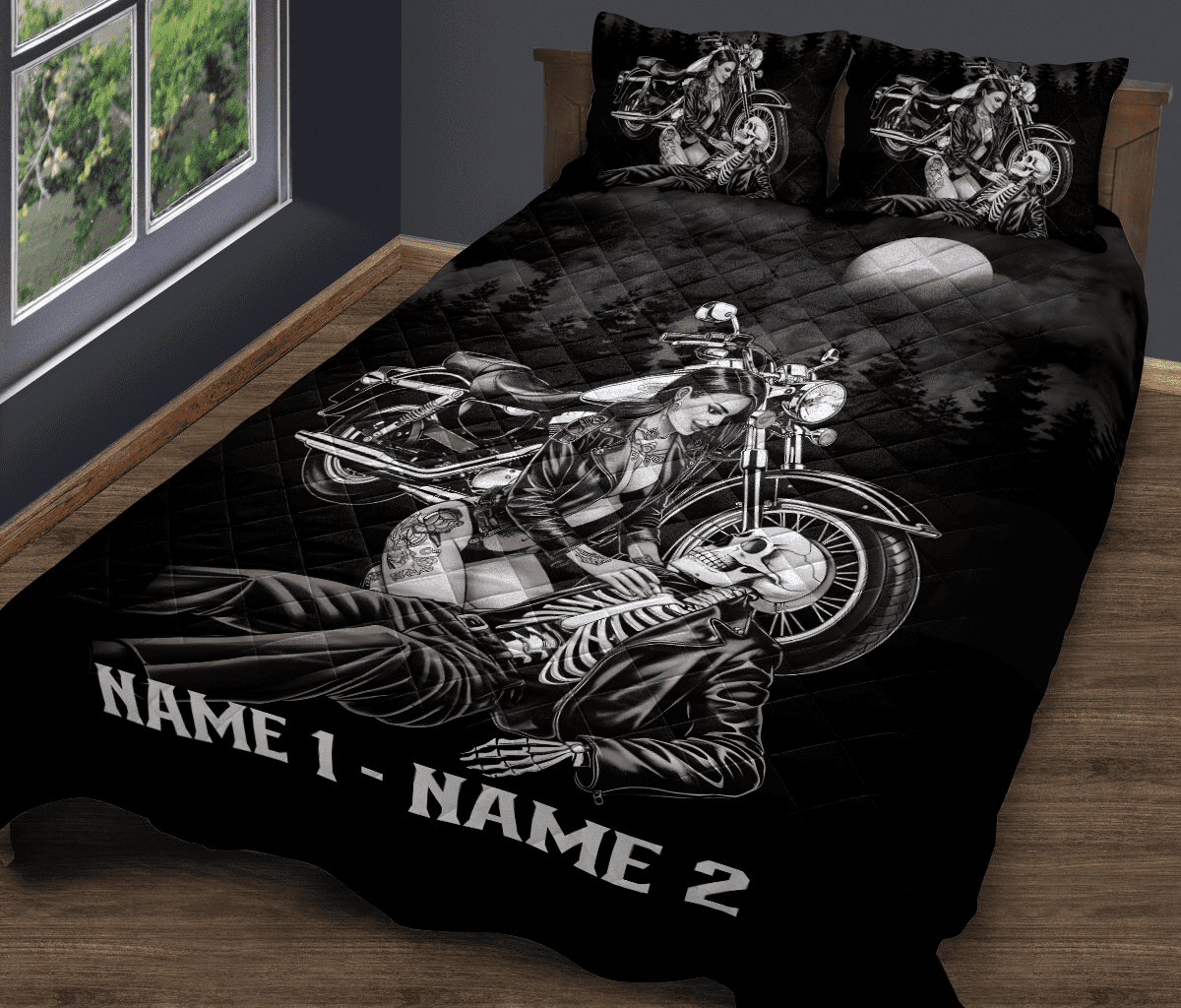 Lotusprinthandmade Personalized Skull Couple Riding Bicycle Quilt ...