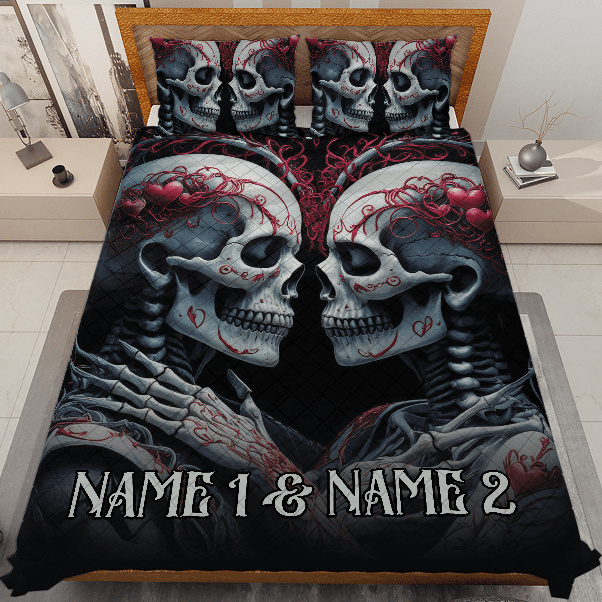 Lotusprinthandmade Personalized Skull Lovers Couple Quilt Bedding Set ...