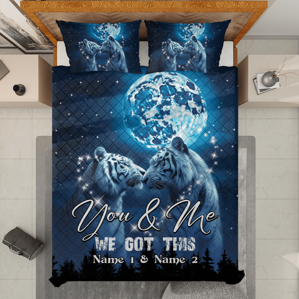 Lotusprinthandmade Personalized Tiger Couple Quilt Bedding Set (White ...