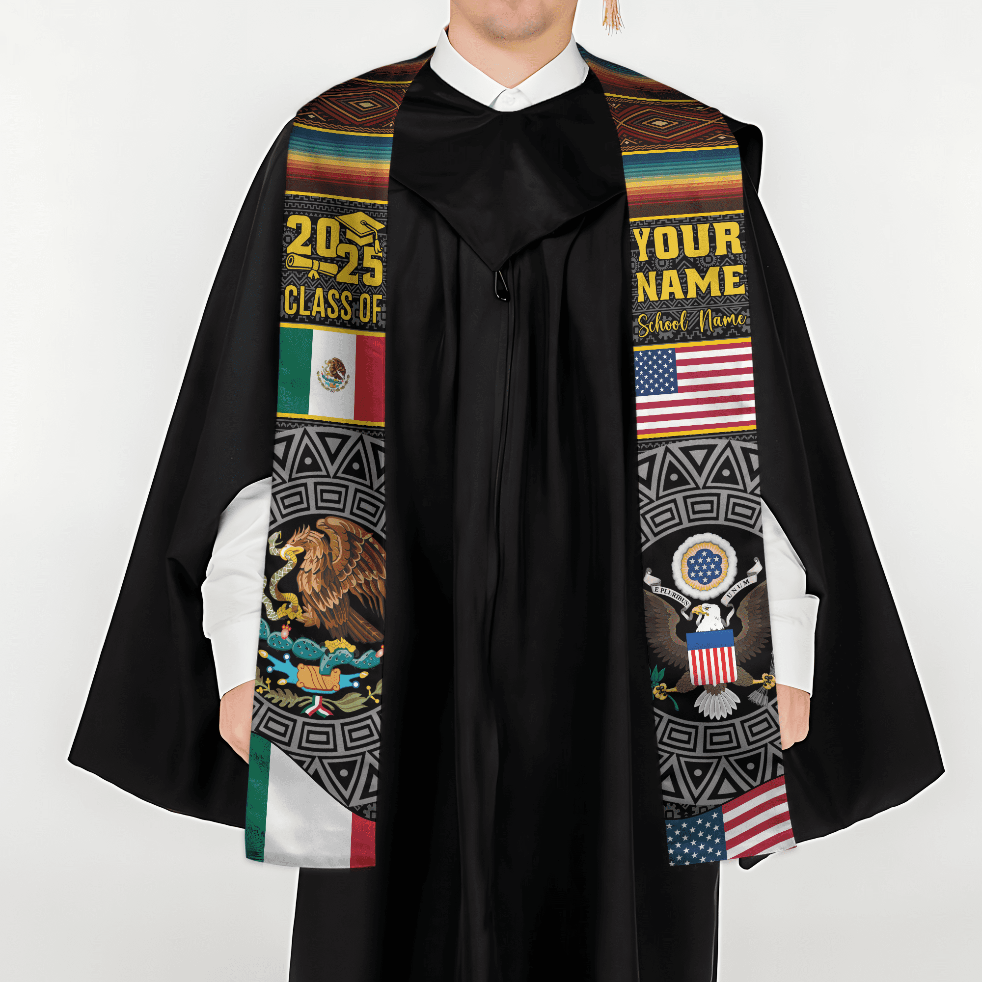 Lotusprinthandmade Personalized US Flag Mexico Mexican Graduation Stole ...