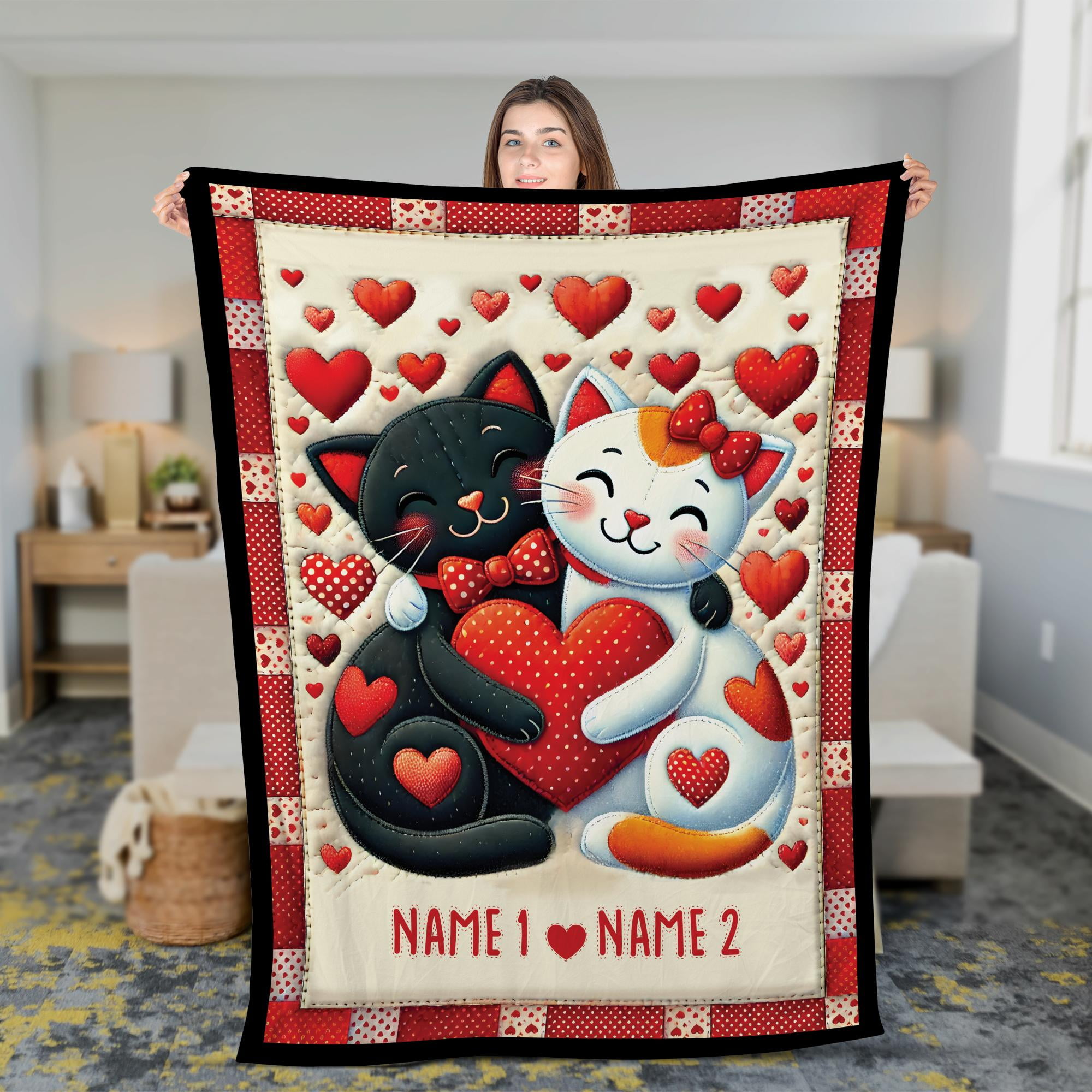 Lotusprinthandmade Personalized Valentine's Day Cat Couple Fleece ...