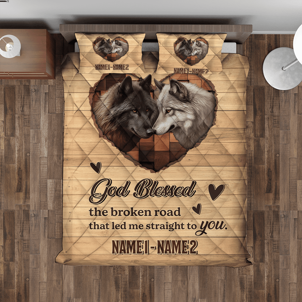 Lotusprinthandmade Personalized Wolf Couple Quilt Bedding Set (Fold Hem ...