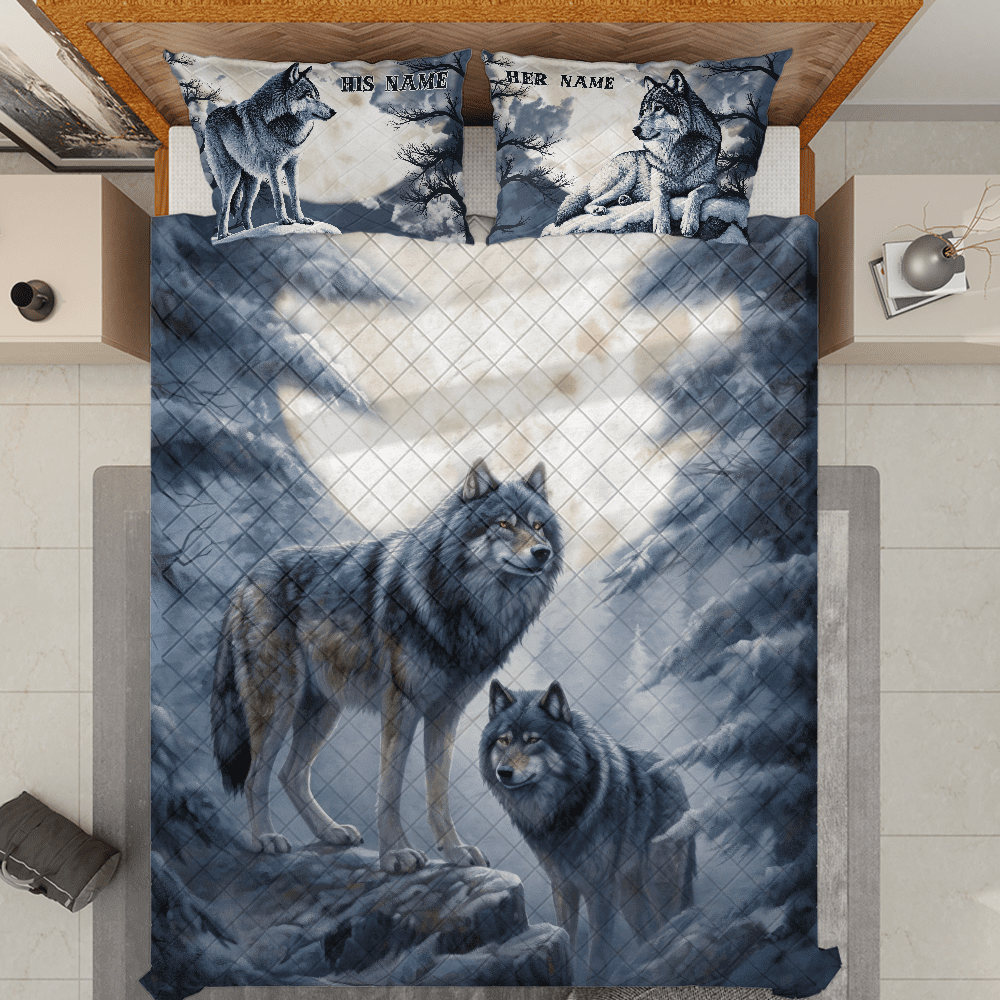 Lotusprinthandmade Personalized Wolf Couple Quilt Bedding Set (White ...