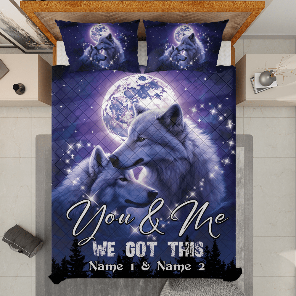 Lotusprinthandmade Personalized Wolf Couple Quilt Bedding Set (White ...