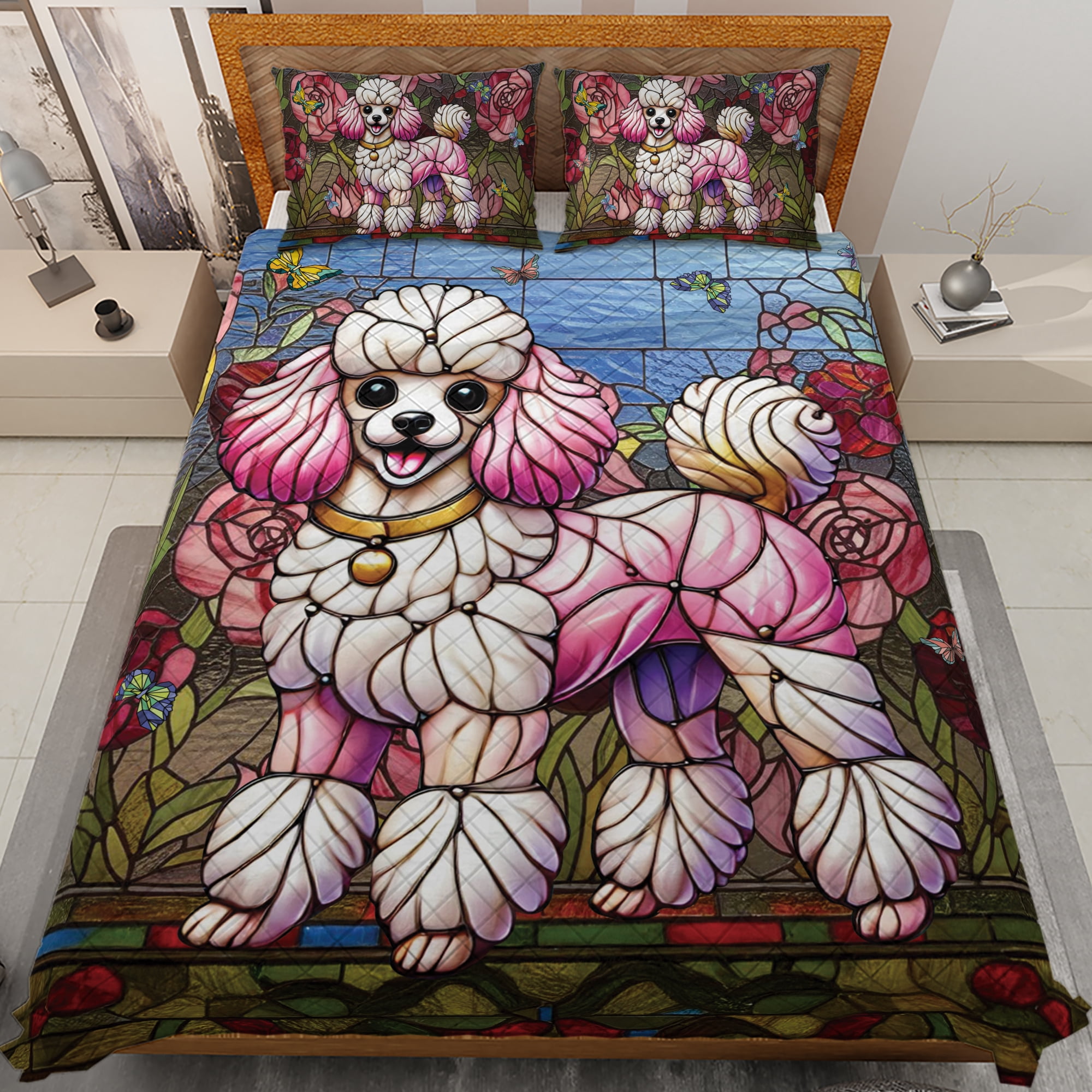 Lotusprinthandmade Poodle Dog 3D Quilt Bedding Set (Fold Hem) 5 Sizes ...