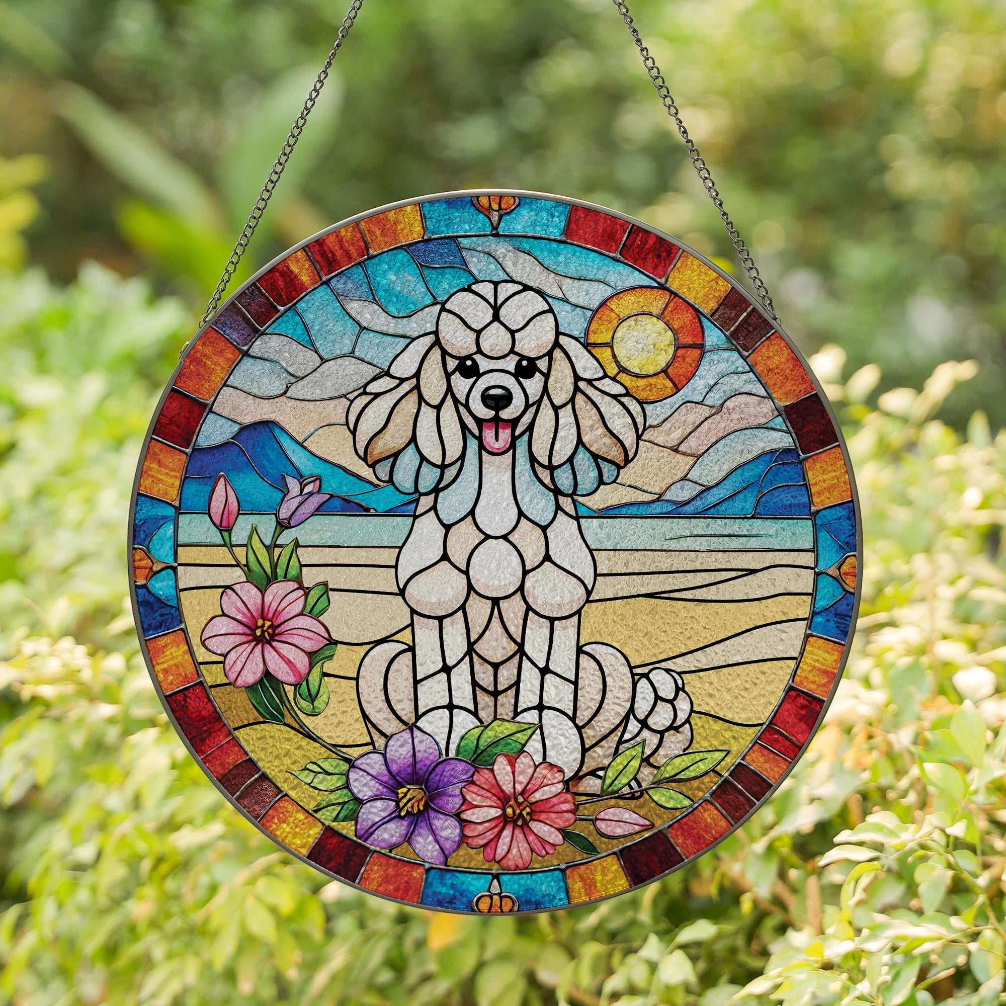 Lotusprinthandmade Poodle Dog Pattern Stained Glass Suncatcher for ...