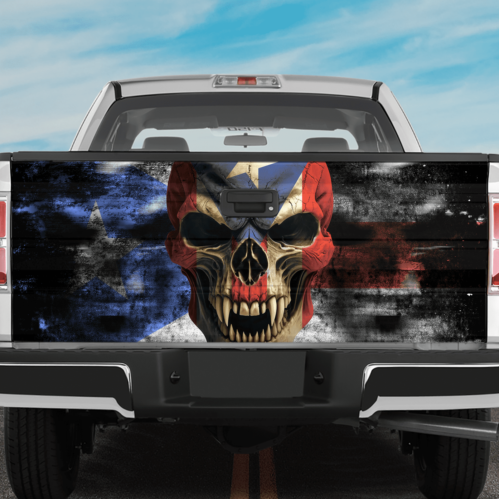 Lotusprinthandmade Puerto Rico Skull Tailgate Wrap 24"x58", Puerto ...