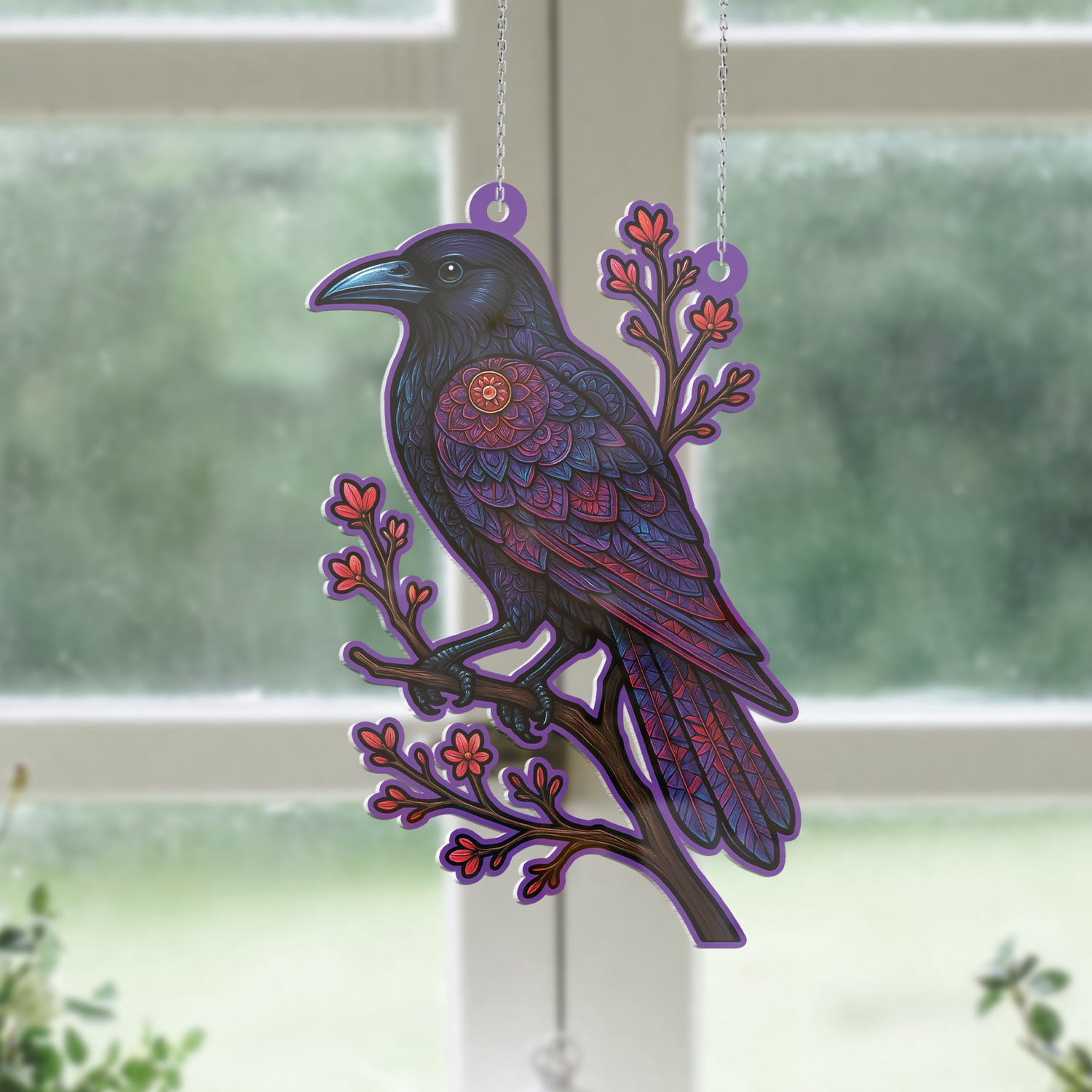 Lotusprinthandmade Raven Black Bird Custom Shape Window Hanging Acrylic ...